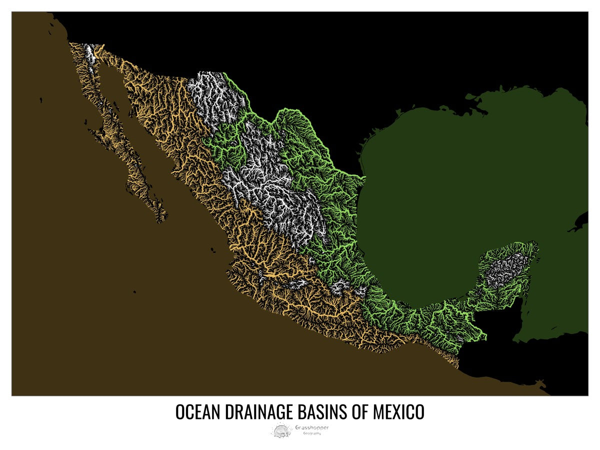 Ocean drainage basin map of Mexico - black with polygons – Grasshopper ...