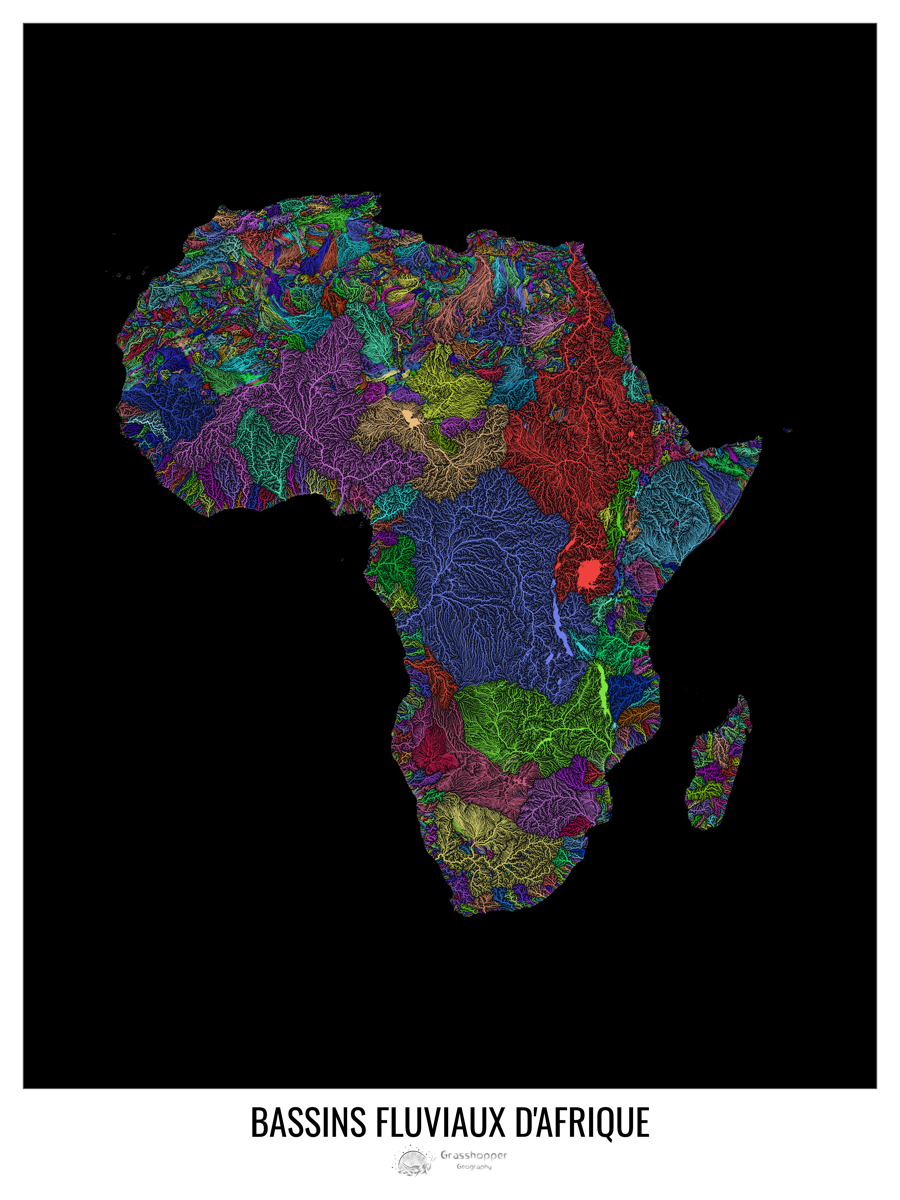 CUSTOM River basin map of Africa - French – Grasshopper Geography