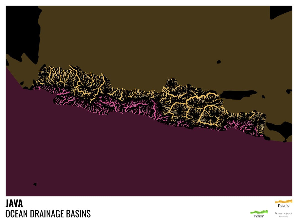 Ocean drainage basin map of Java - black with polygons and legend ...
