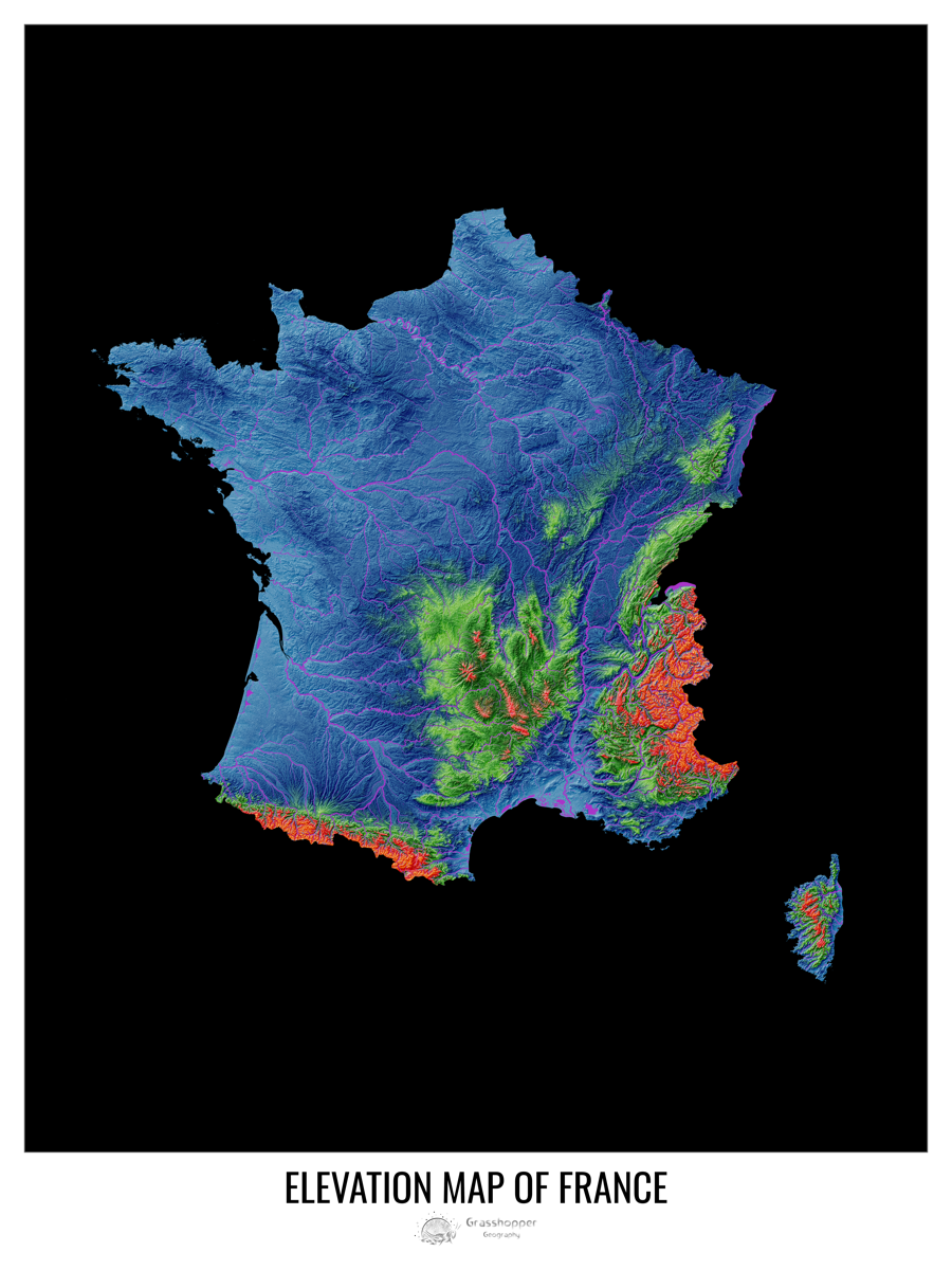 CUSTOM Elevation map of France – Grasshopper Geography