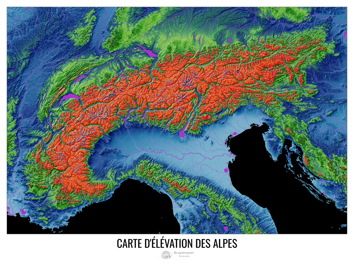 CUSTOM Elevation map of the Alps - French – Grasshopper Geography