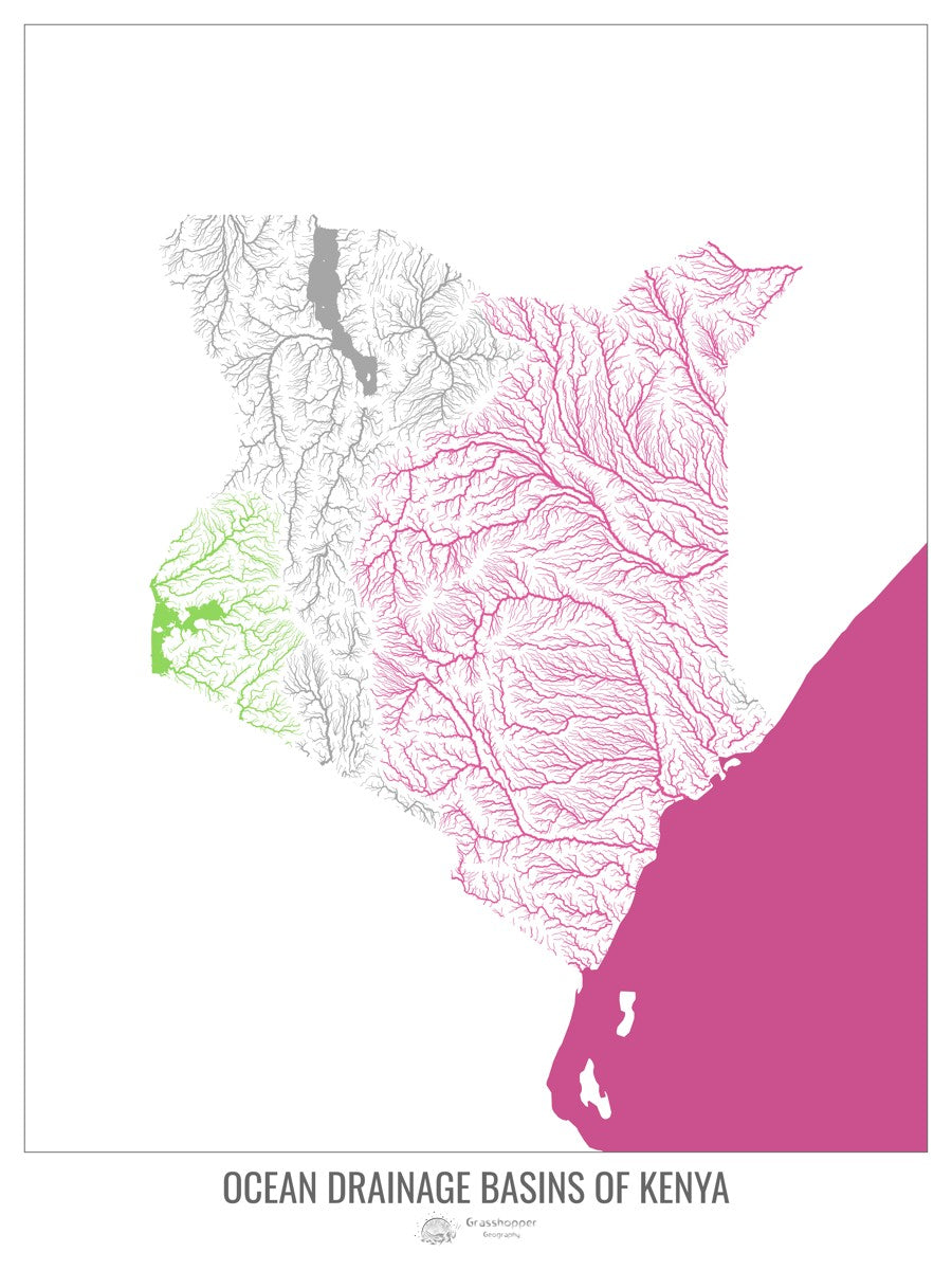 Ocean drainage basin map of Kenya - white with polygons – Grasshopper ...