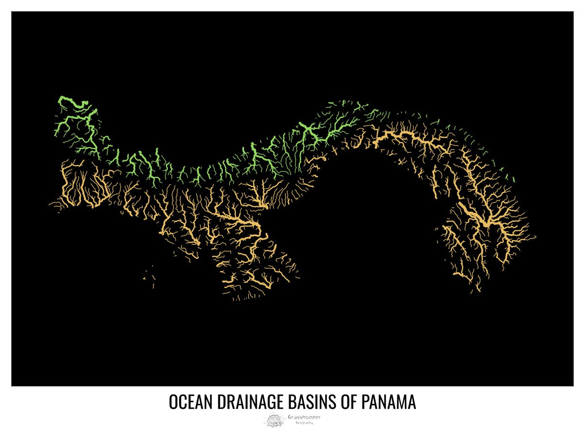 Ocean drainage basin map of Panama - black – Grasshopper Geography