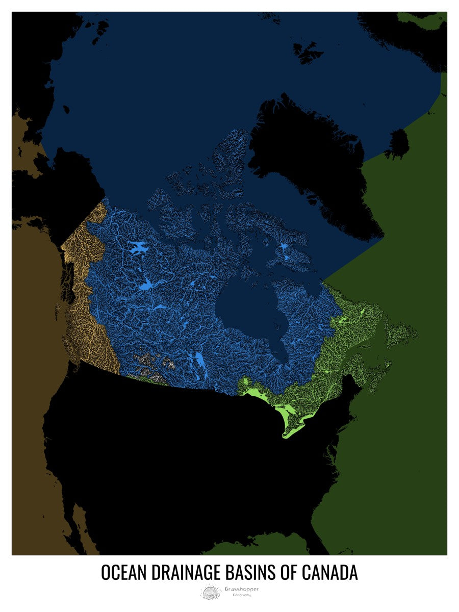 Ocean drainage basin map of Canada - black with polygons – Grasshopper ...