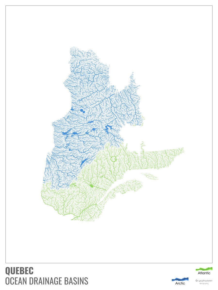 Ocean drainage basin map of Quebec - white with legend – Grasshopper ...