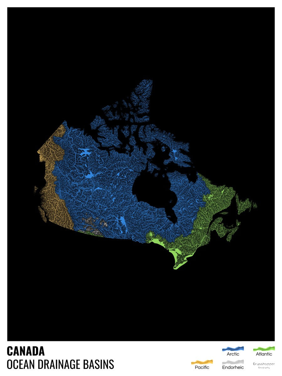 Ocean drainage basin map of Canada - black with legend – Grasshopper ...