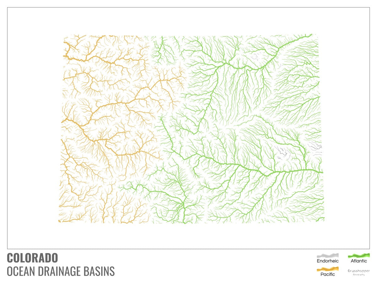 Ocean drainage basin map of Colorado - white with legend – Grasshopper ...