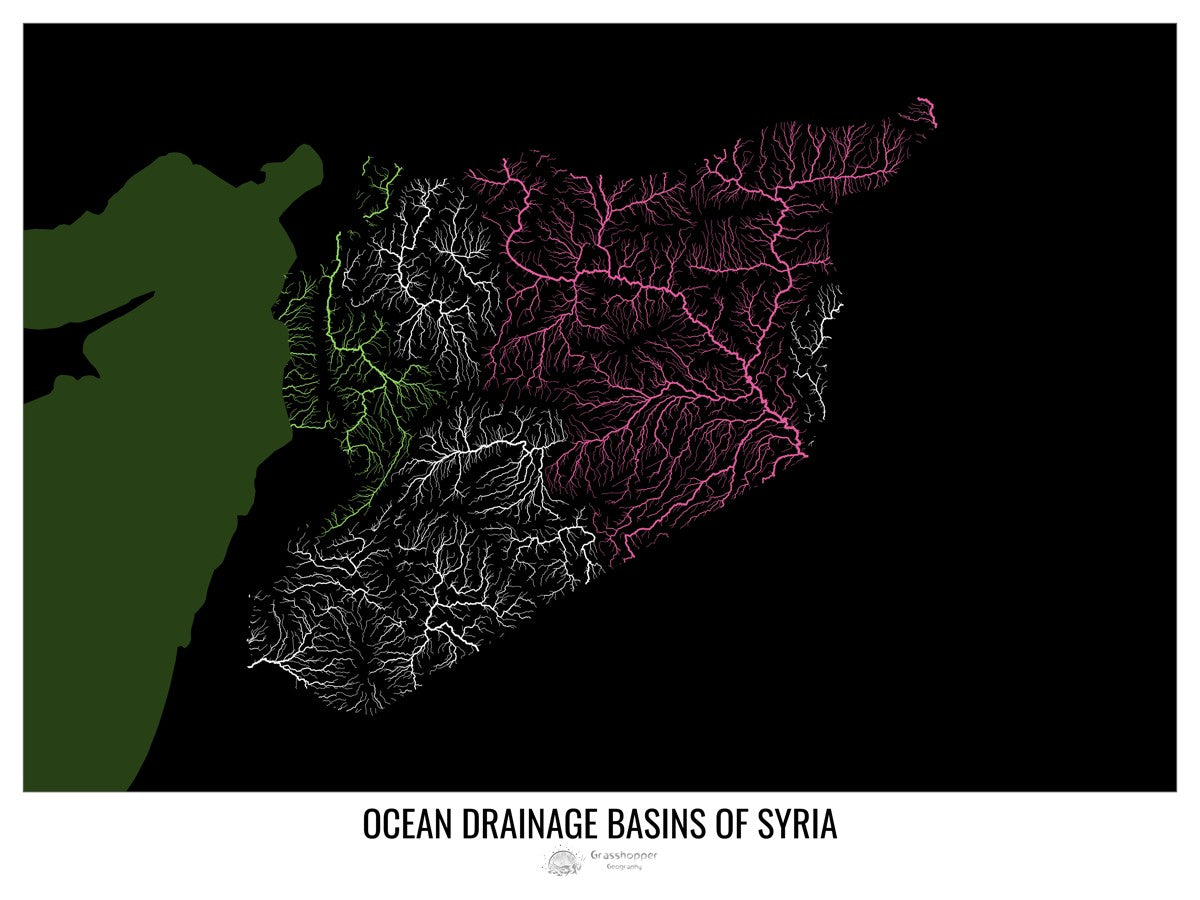 Ocean drainage basin map of Syria - black with polygons – Grasshopper ...