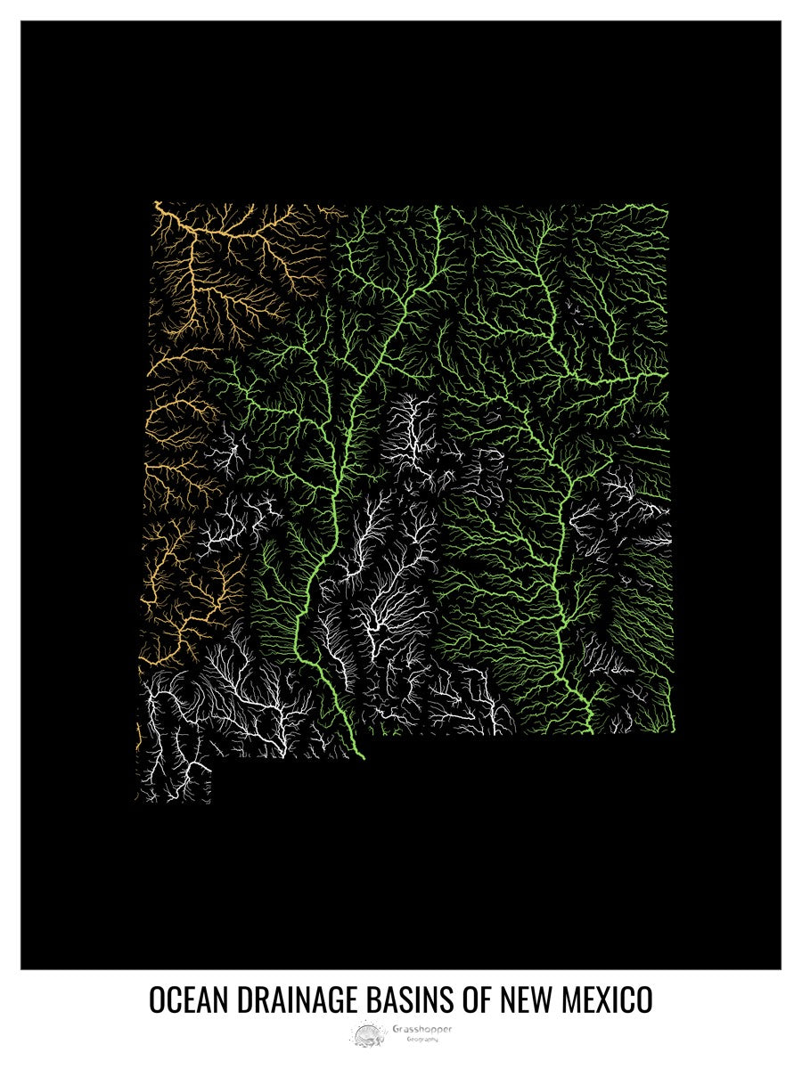 Ocean drainage basin map of New Mexico - black – Grasshopper Geography