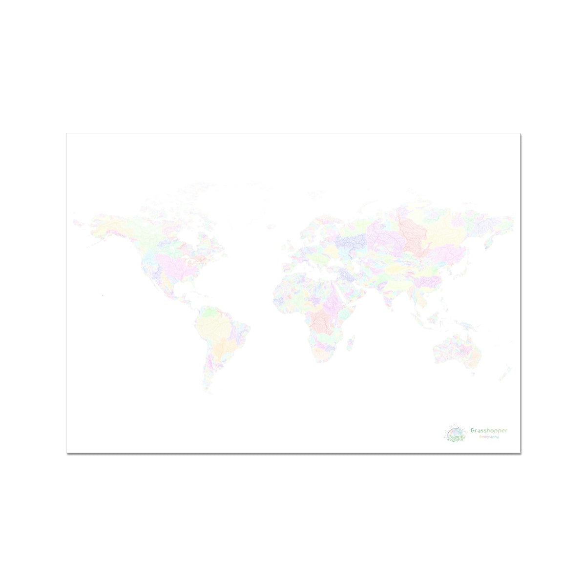 The world - River basin map, pastel on white - Fine Art Print ...