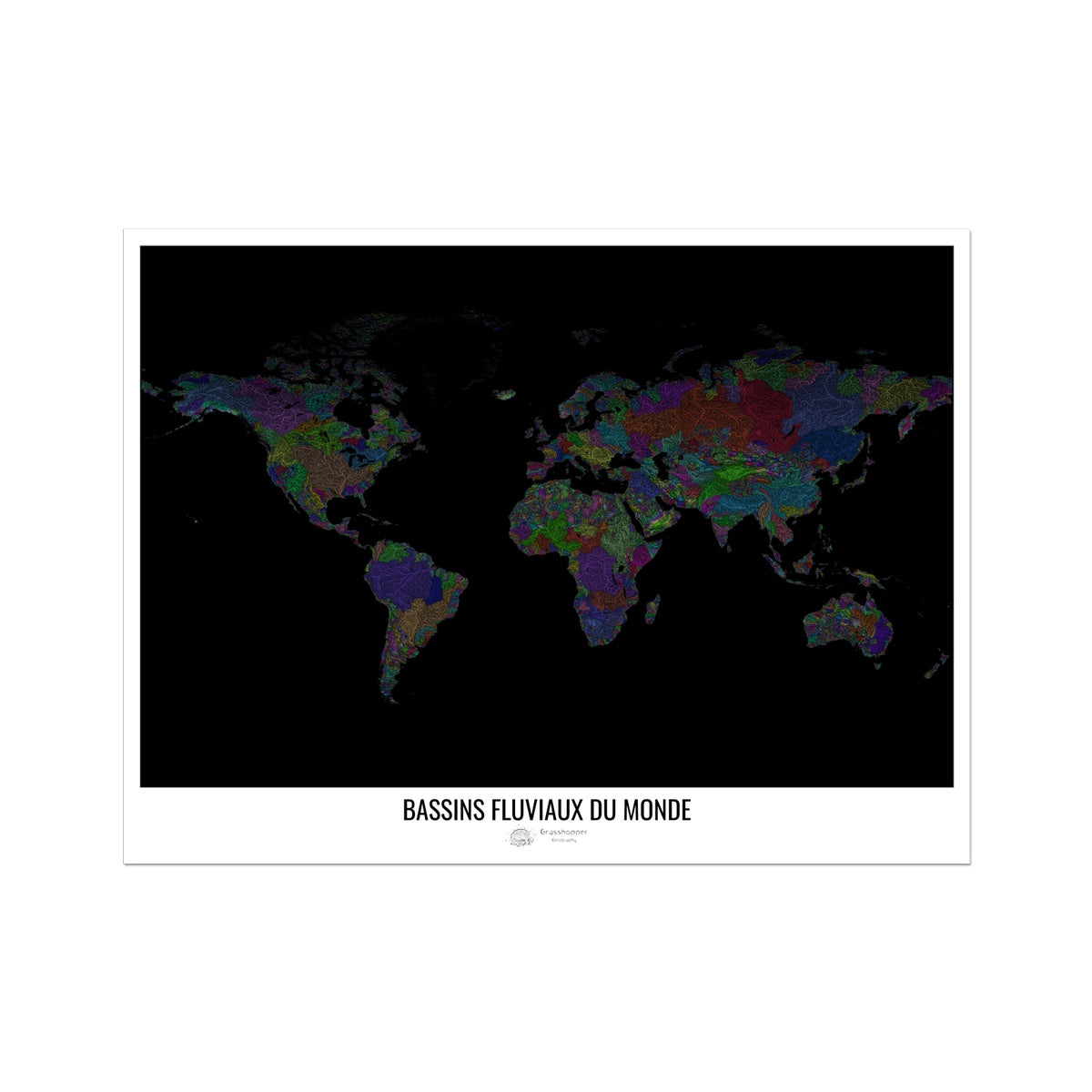 CUSTOM River basin map of the world - French Photo Art Print ...