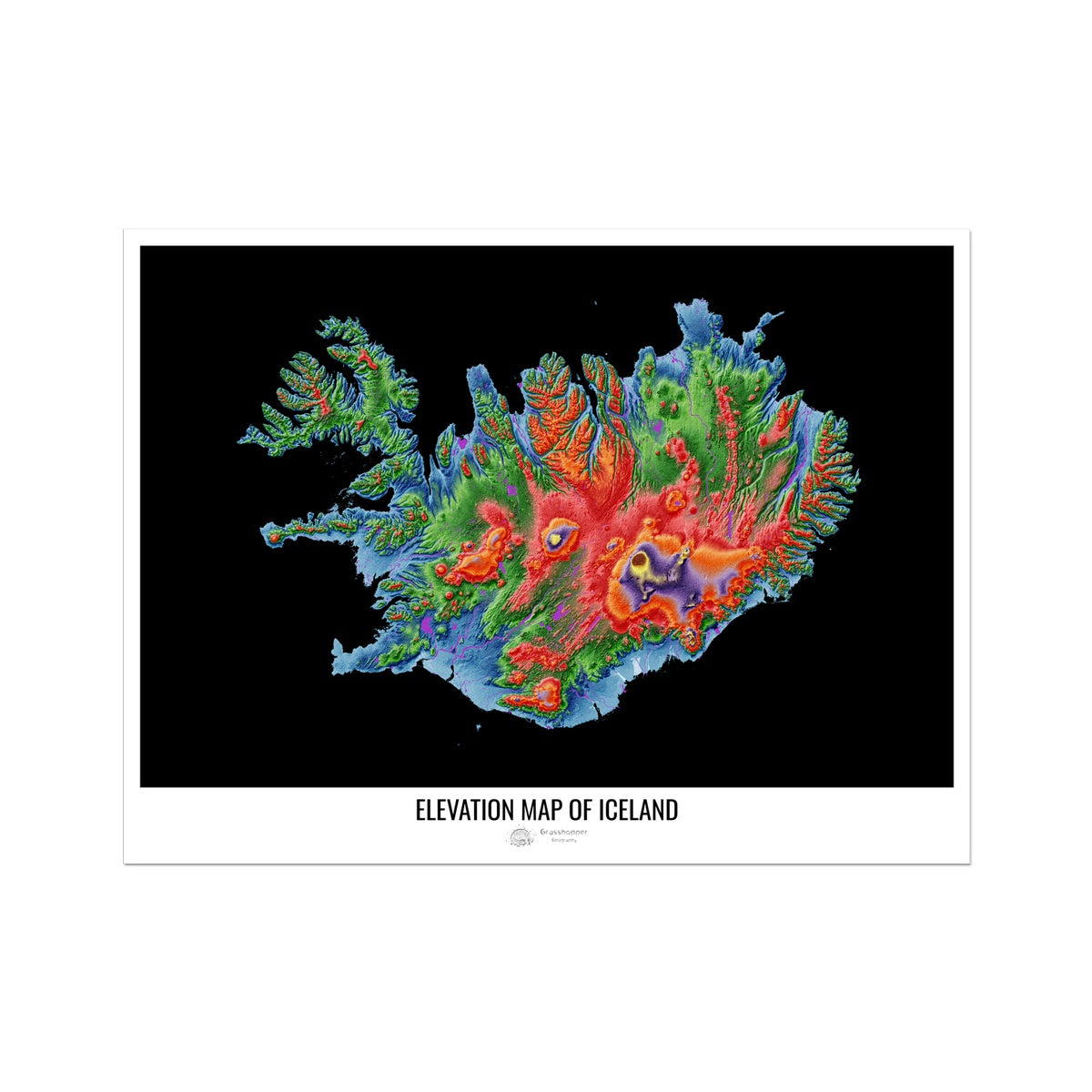 CUSTOM Elevation map of Iceland Photo Art Print – Grasshopper Geography