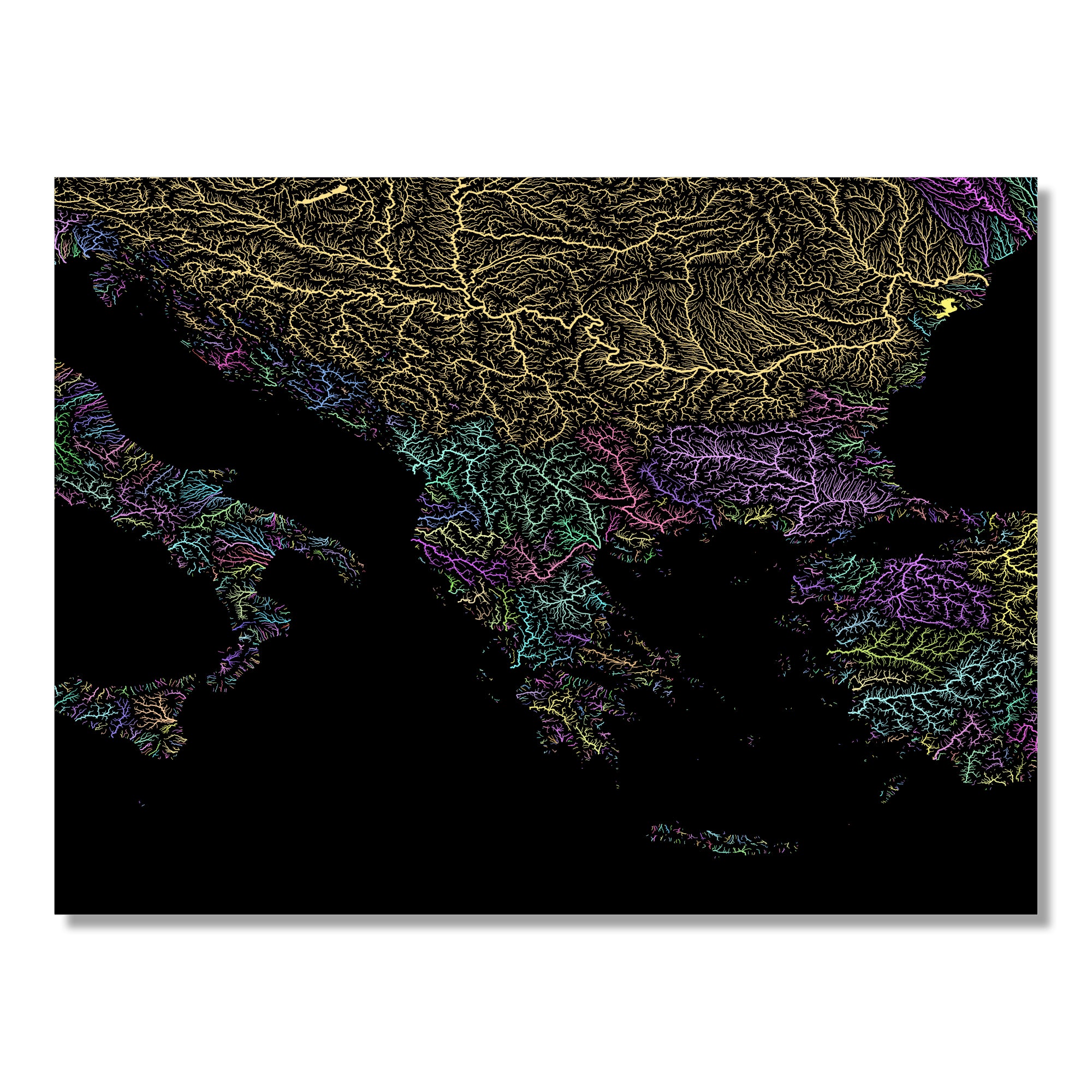 Mapa das Bacias Hidrográficas dos Balcãs - Impressão de Arte de Parede ...