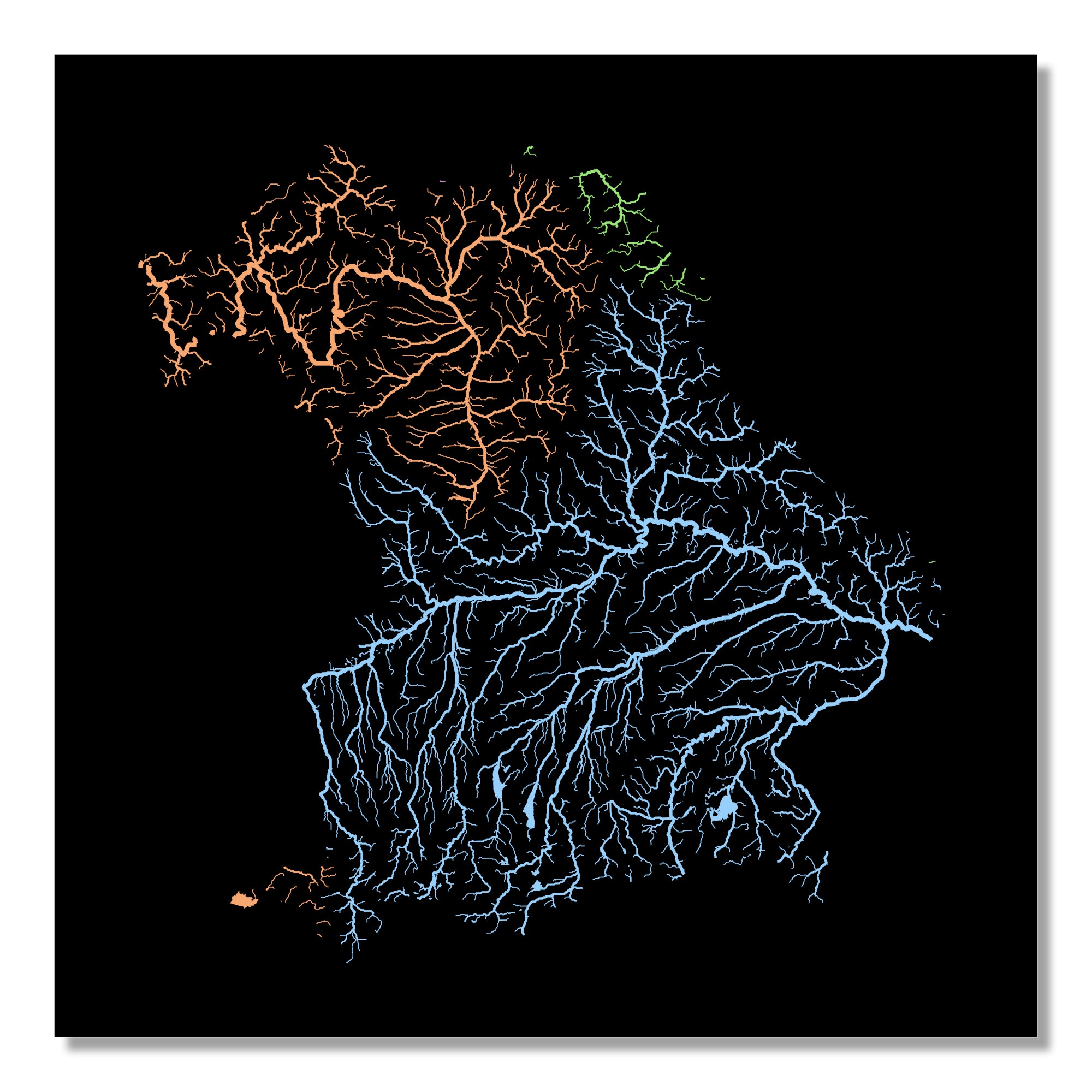 Bavaria Watershed Map Print - Premium Pastel Wall Art Gift ...