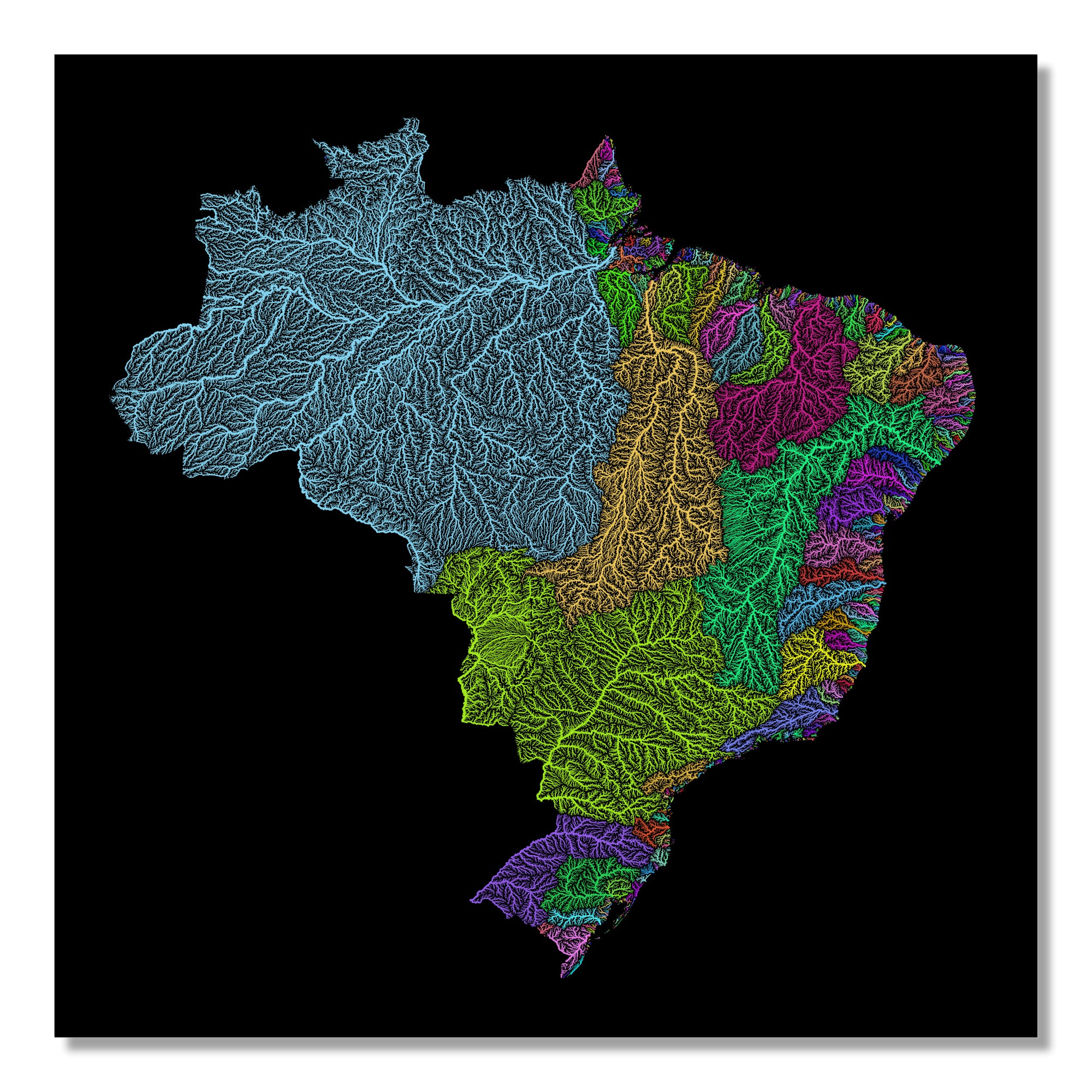 Brazil Watershed Map Print - Modern Rainbow Wall Art Decor ...
