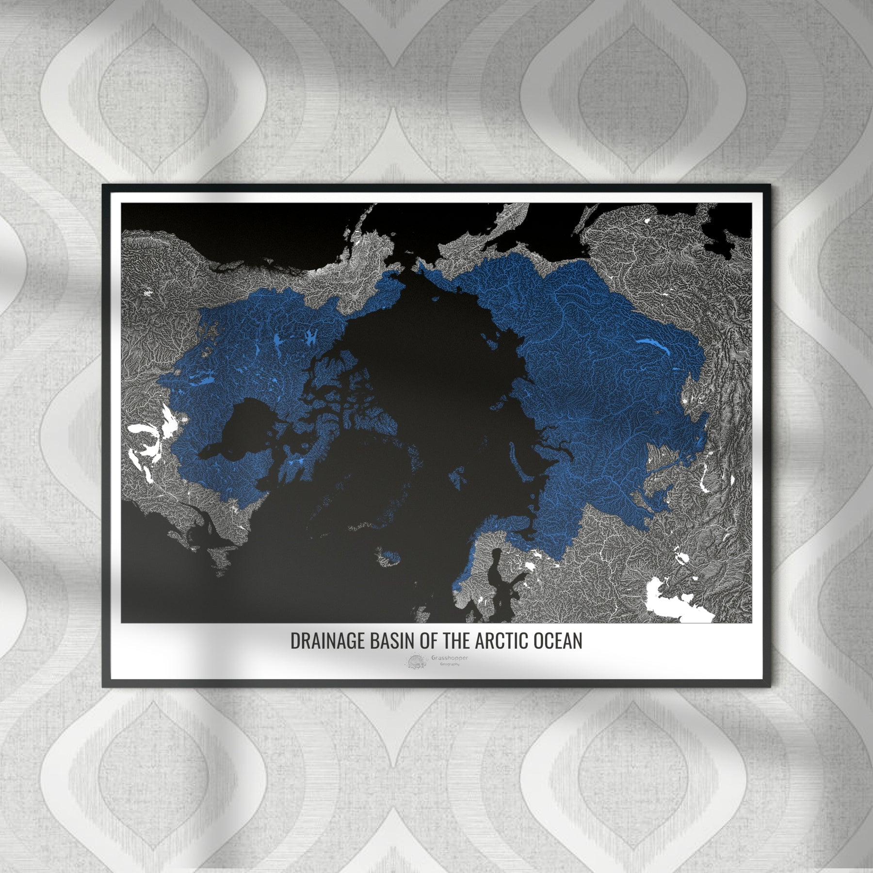 Arctic Ocean Drainage Basin Map Black V1 Photo Art Print