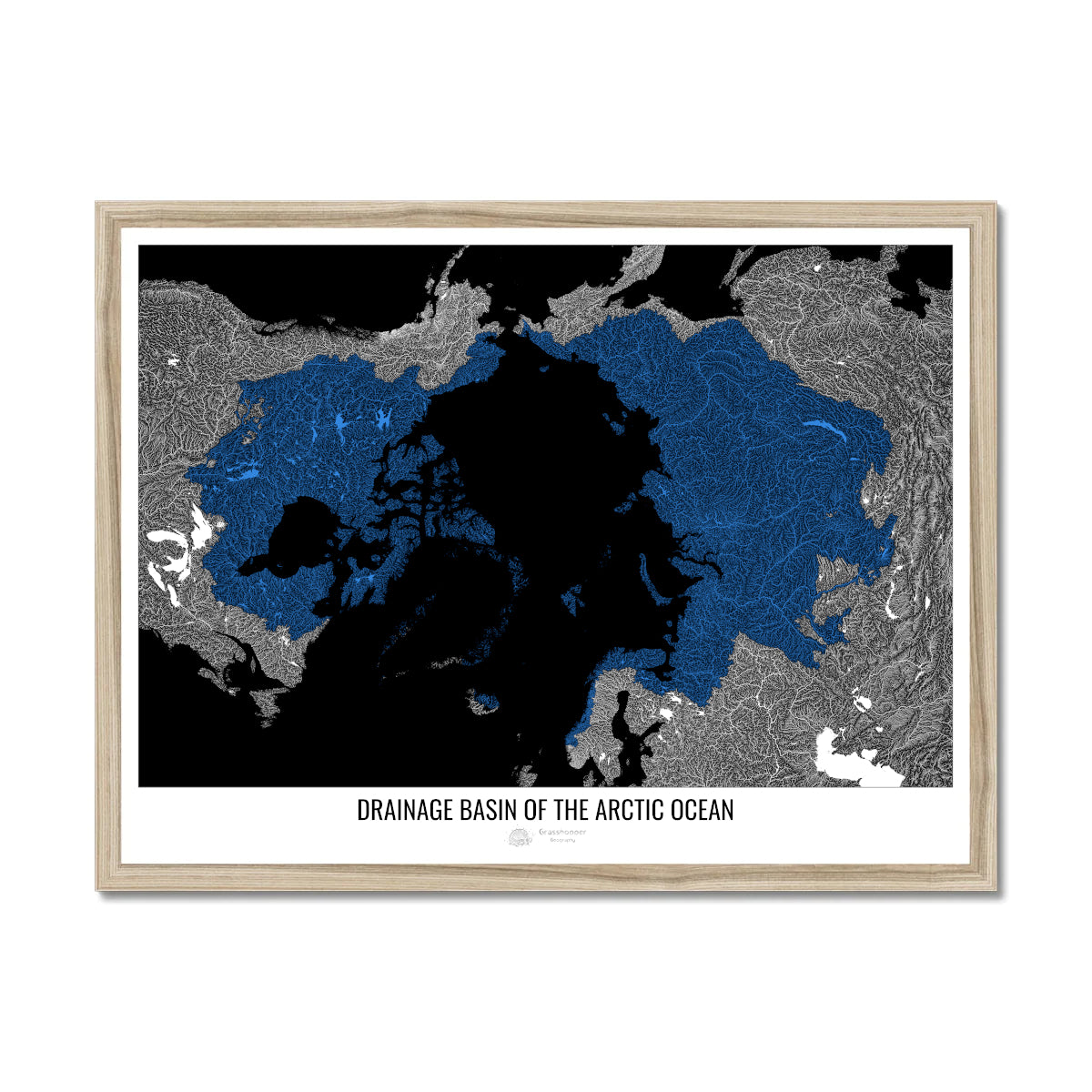 Arctic Ocean Drainage Basin Map Black V1 Framed Print