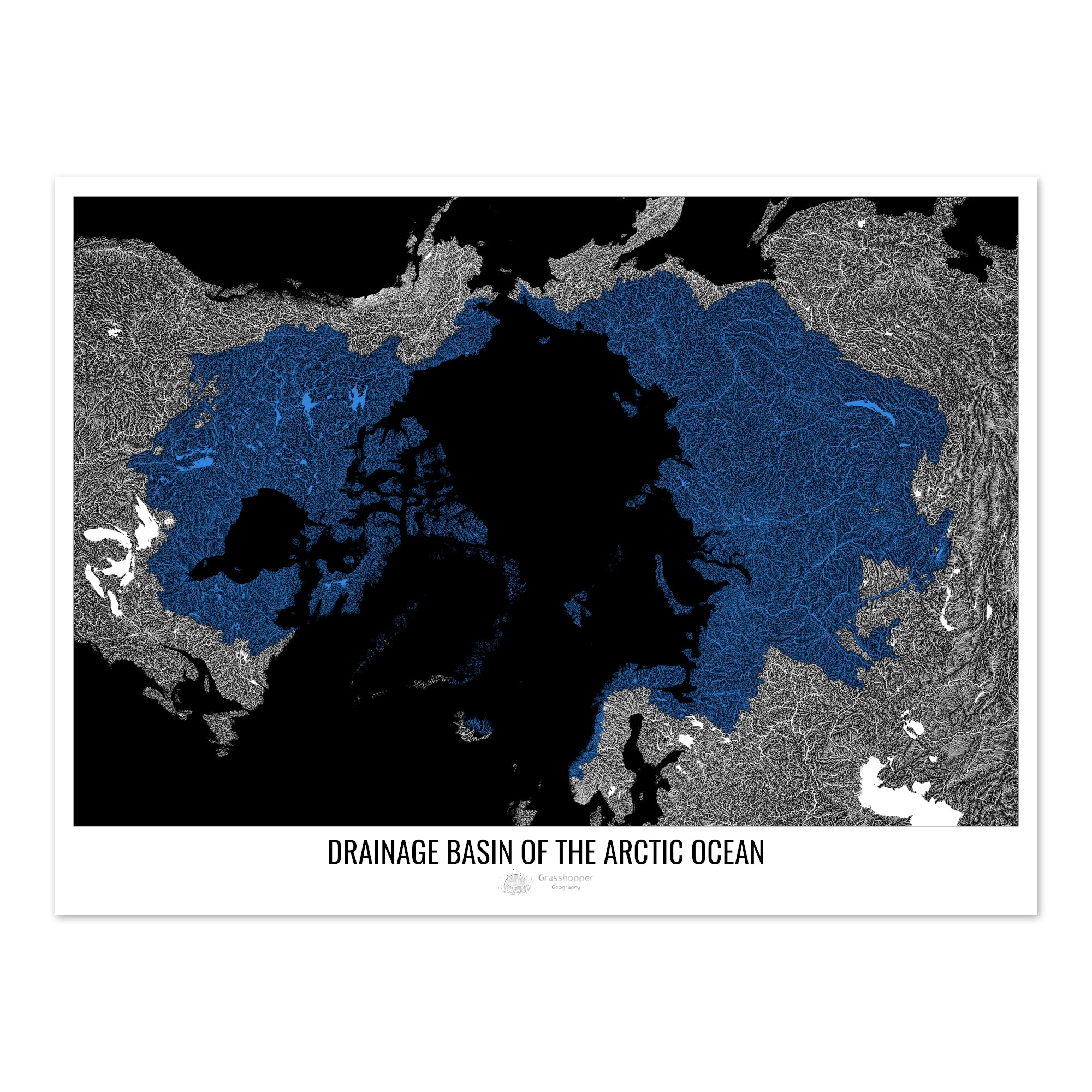 Arctic Ocean Drainage Basin Map Black V1 Photo Art Print