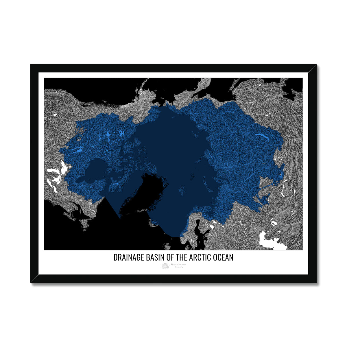 Arctic Ocean Drainage Basin Map Black V2 Framed Print