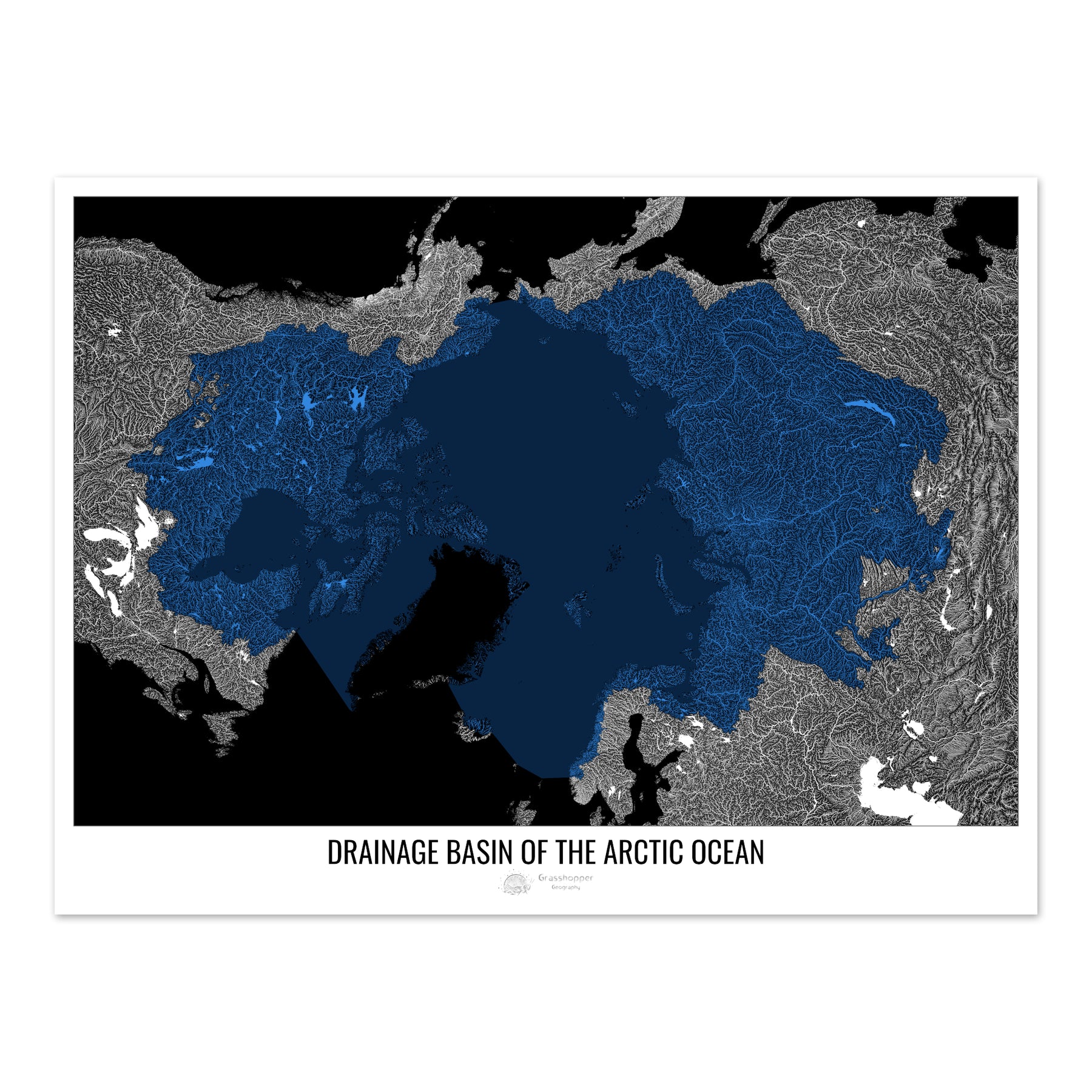 Arctic Ocean Drainage Basin Map Black V2 Photo Art Print