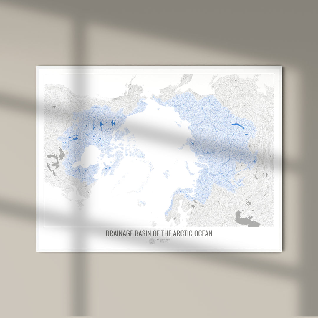 Arctic Ocean Drainage Basin Map White V1 Fine Art Print