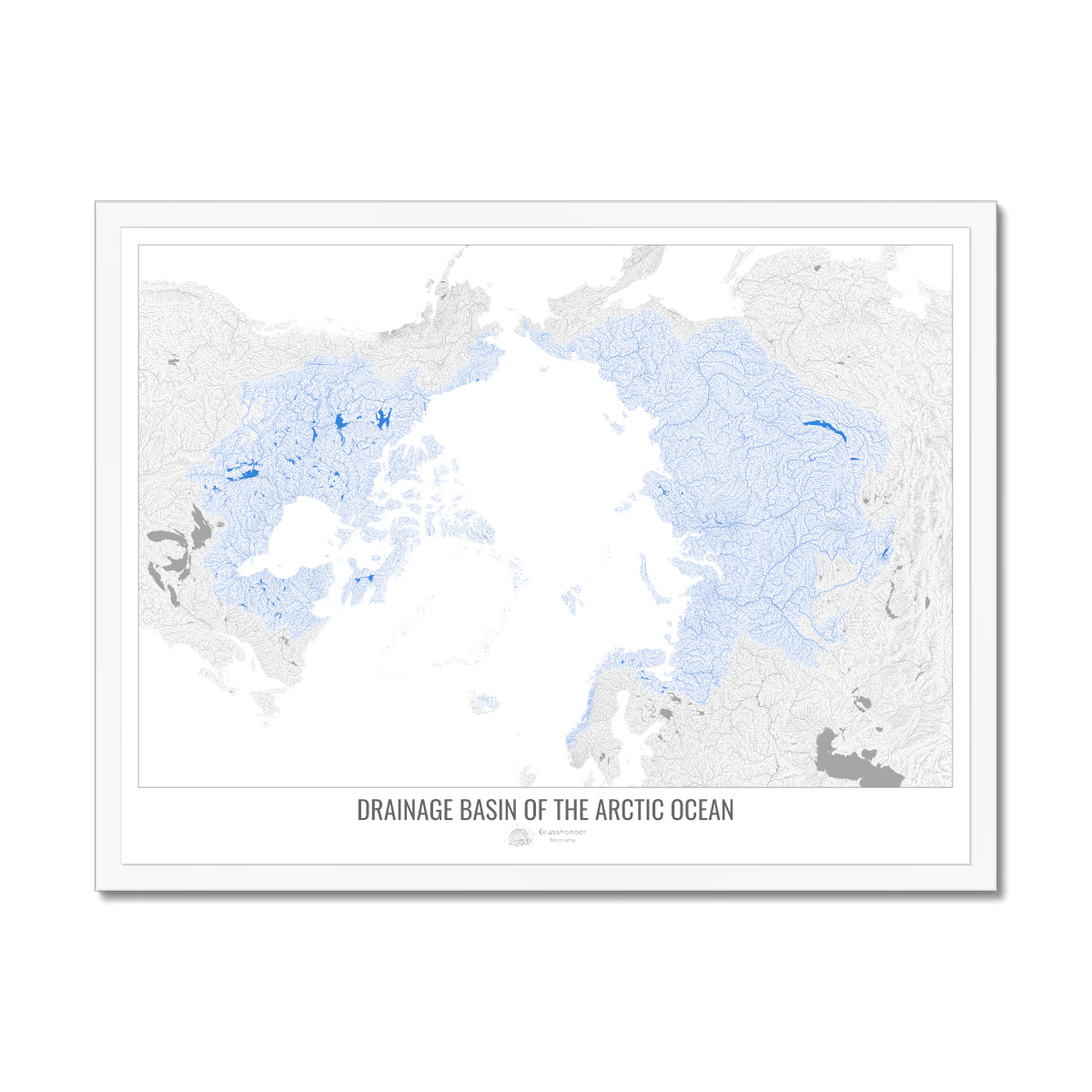Arctic Ocean Drainage Basin Map White V1 Framed Print