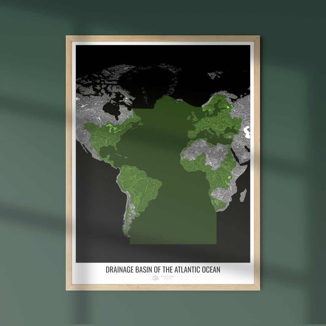 Atlantic Ocean Drainage Basin Map Black V2 Photo Art Print
