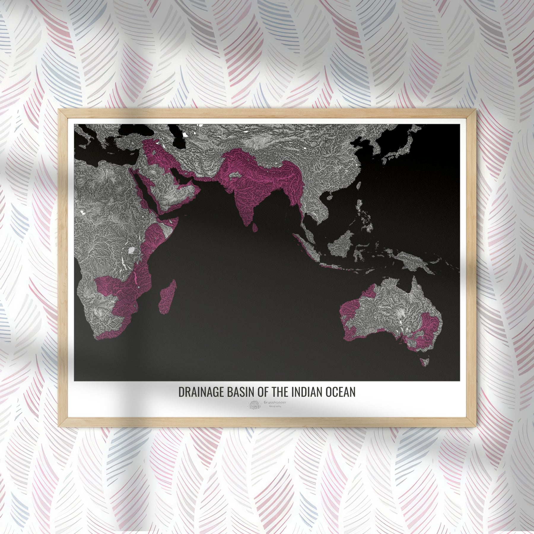 Indian Ocean Drainage Basin Map Black V1 Fine Art Print