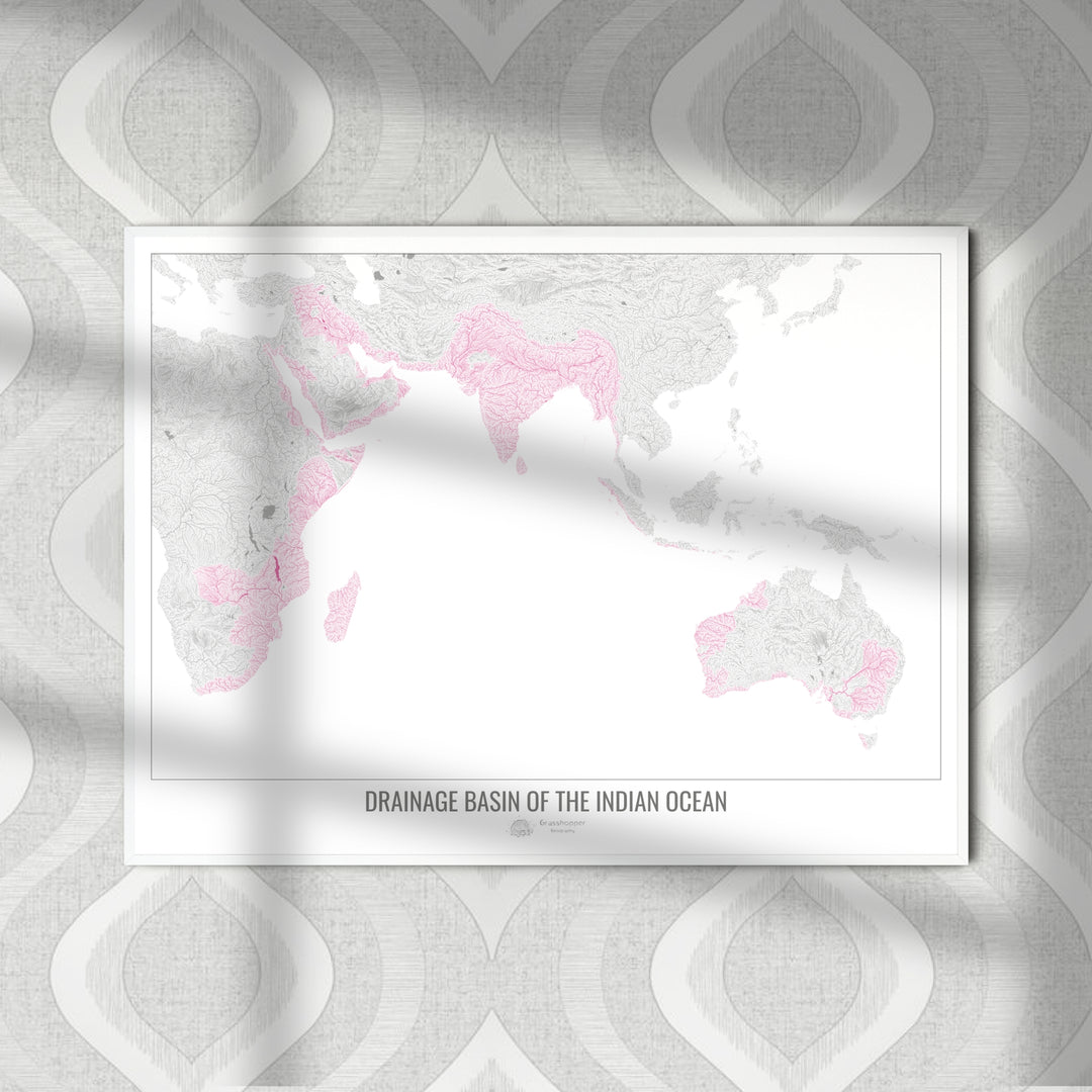 Indian Ocean Drainage Basin Map White V1 Photo Art Print