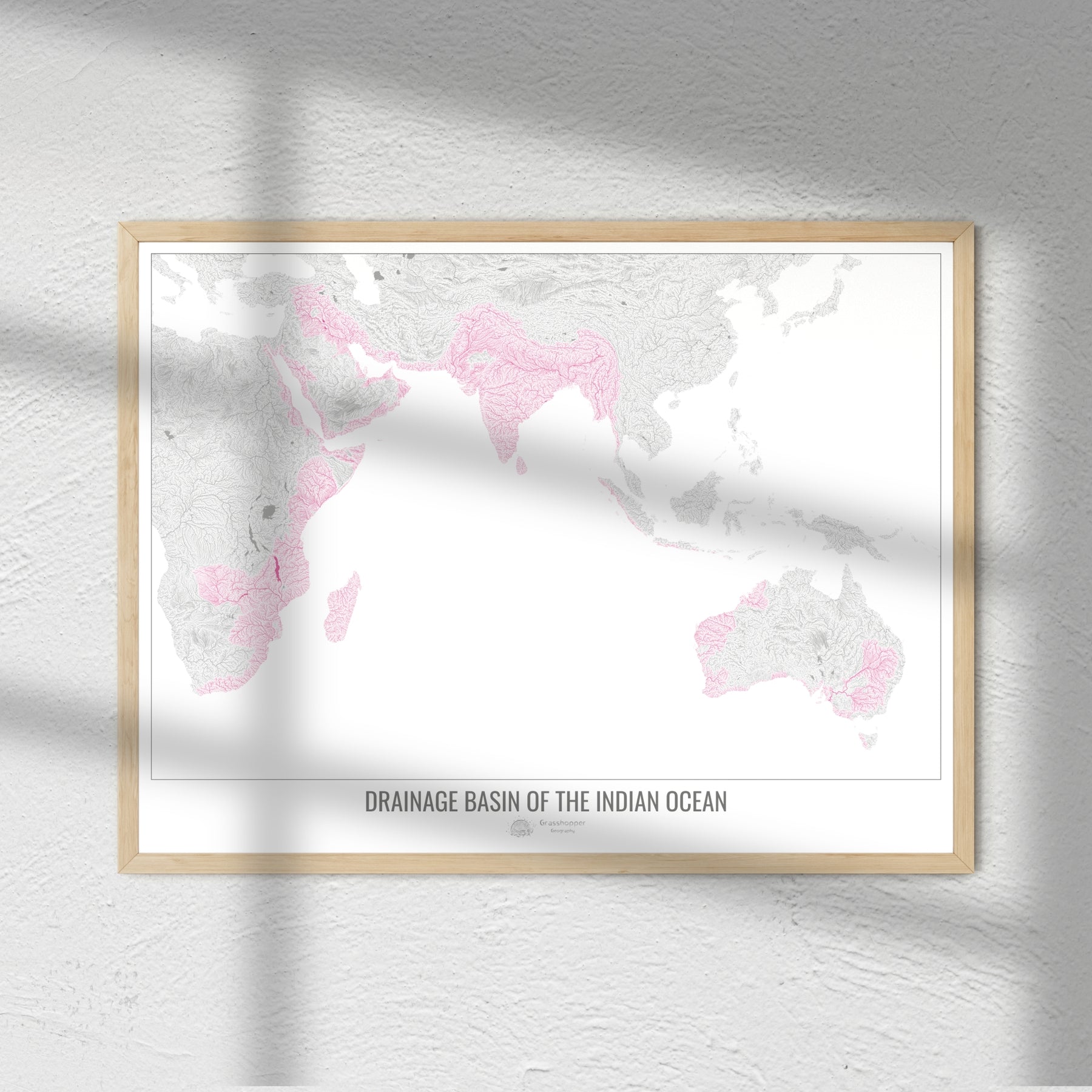 Indian Ocean Drainage Basin Map White V1 Fine Art Print