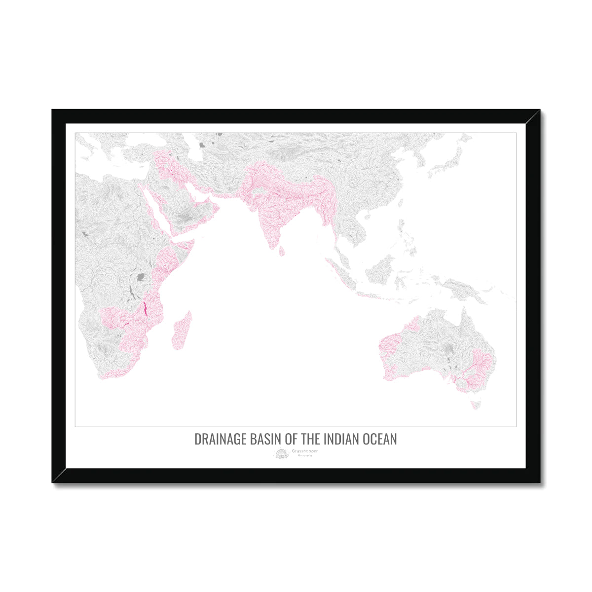 Indian Ocean Drainage Basin Map White V1 Framed Print