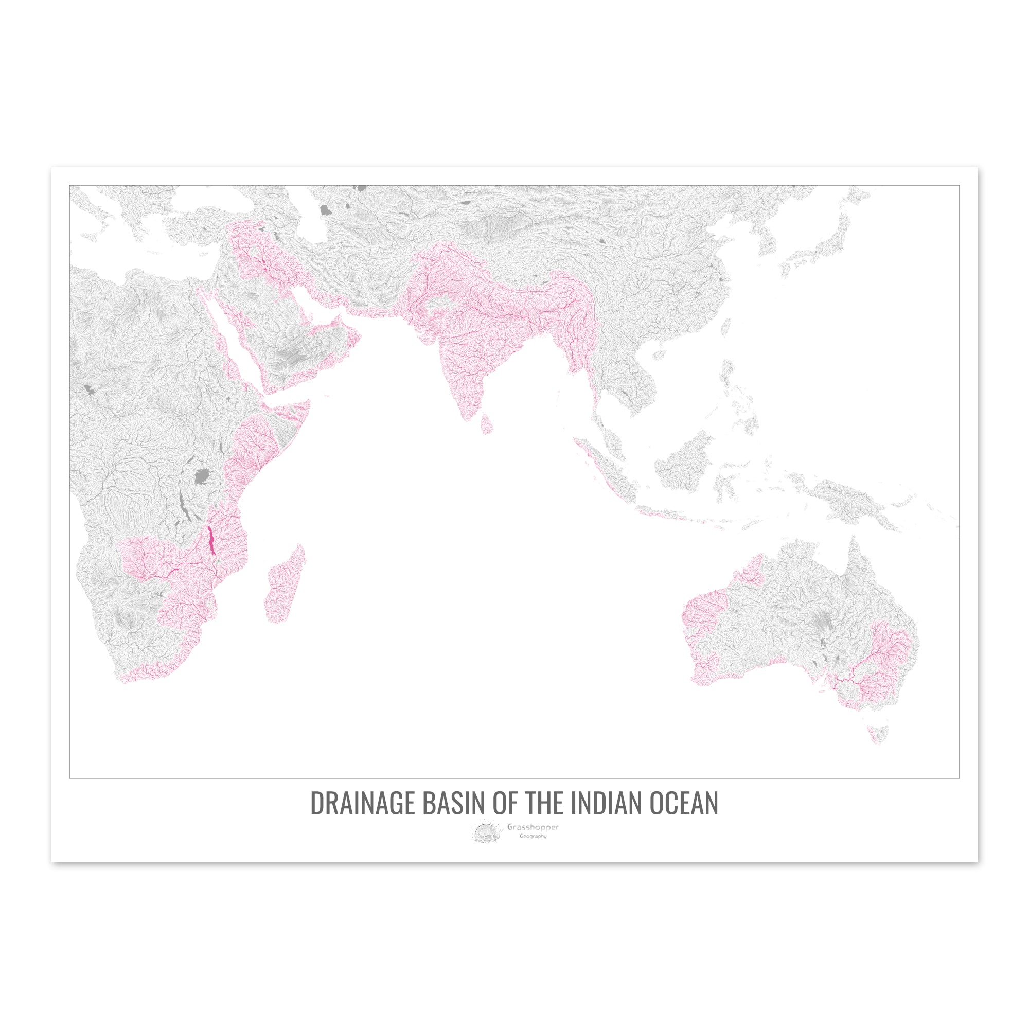 Indian Ocean - Drainage basin map, white v1 - Fine Art Print ...