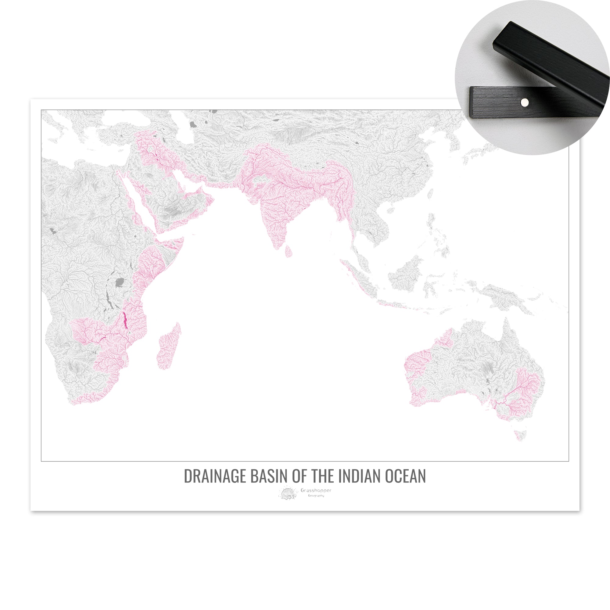 Indian Ocean - Drainage basin map, white v1 - Fine Art Print with Hang ...