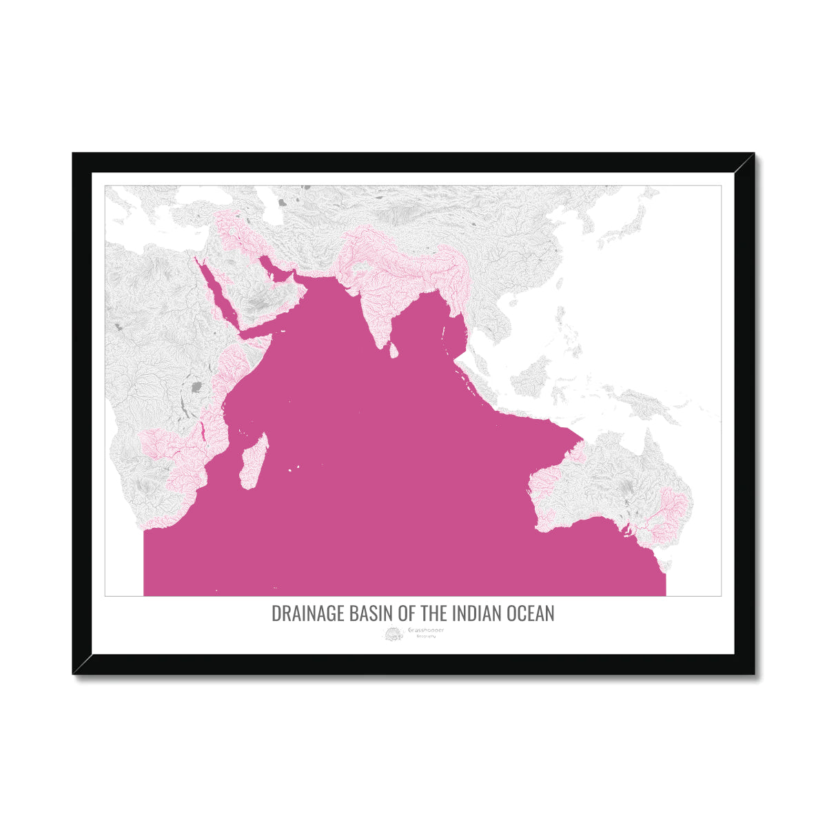 Indian Ocean Drainage Basin Map White V2 Framed Print