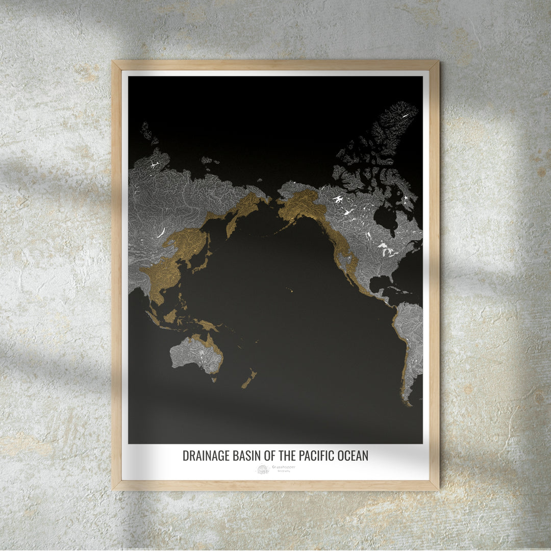 Pacific Ocean Drainage Basin Map Black V1 Fine Art Print