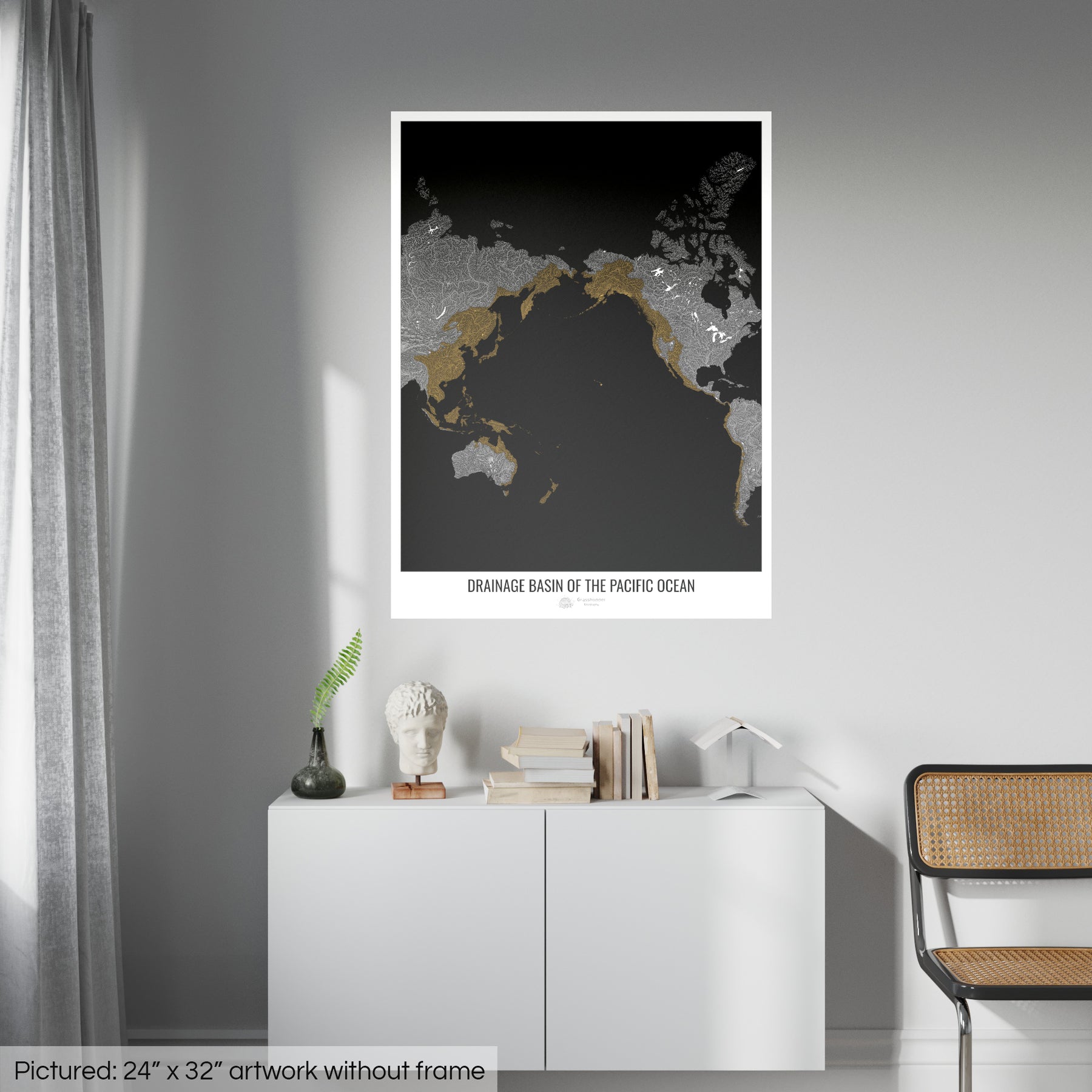 Pacific Ocean Drainage Basin Map Black V1 Fine Art Print