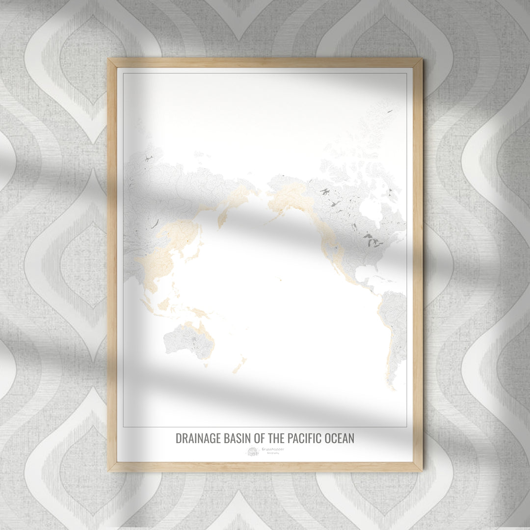 Pacific Ocean Drainage Basin Map White V1 Fine Art Print