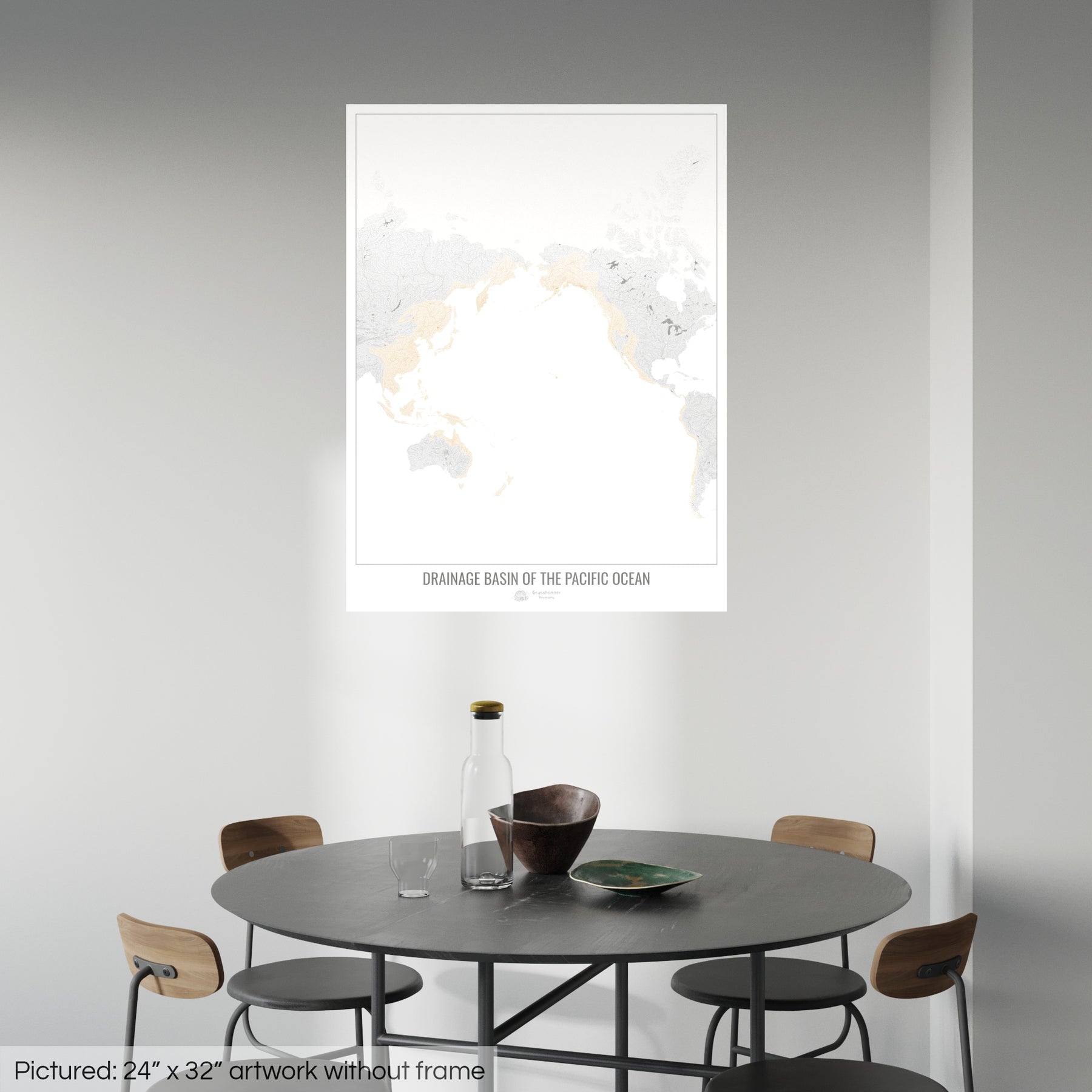 Pacific Ocean Drainage Basin Map White V1 Photo Art Print