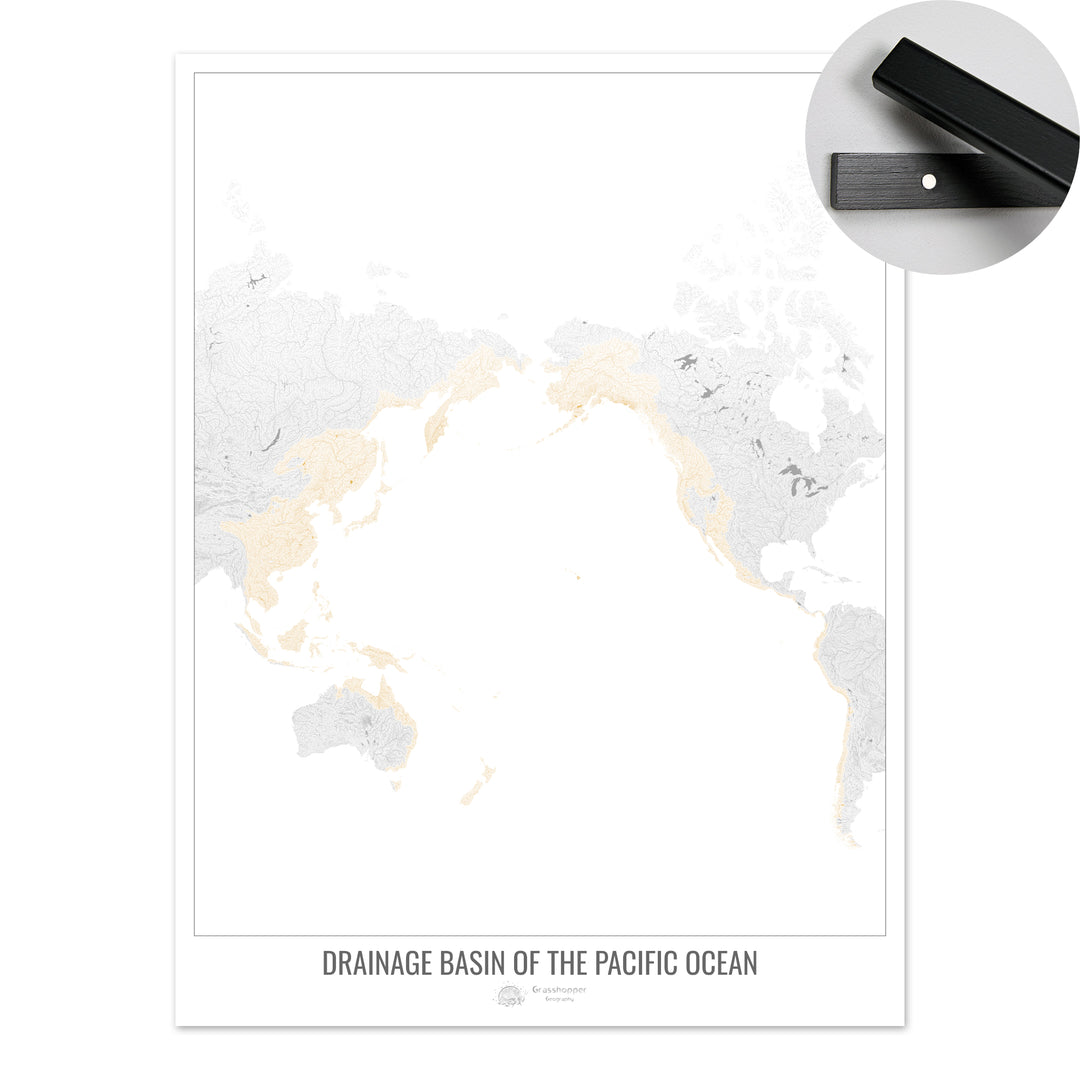 Pacific Ocean Drainage Basin Map White V1 Fine Art Print With Han