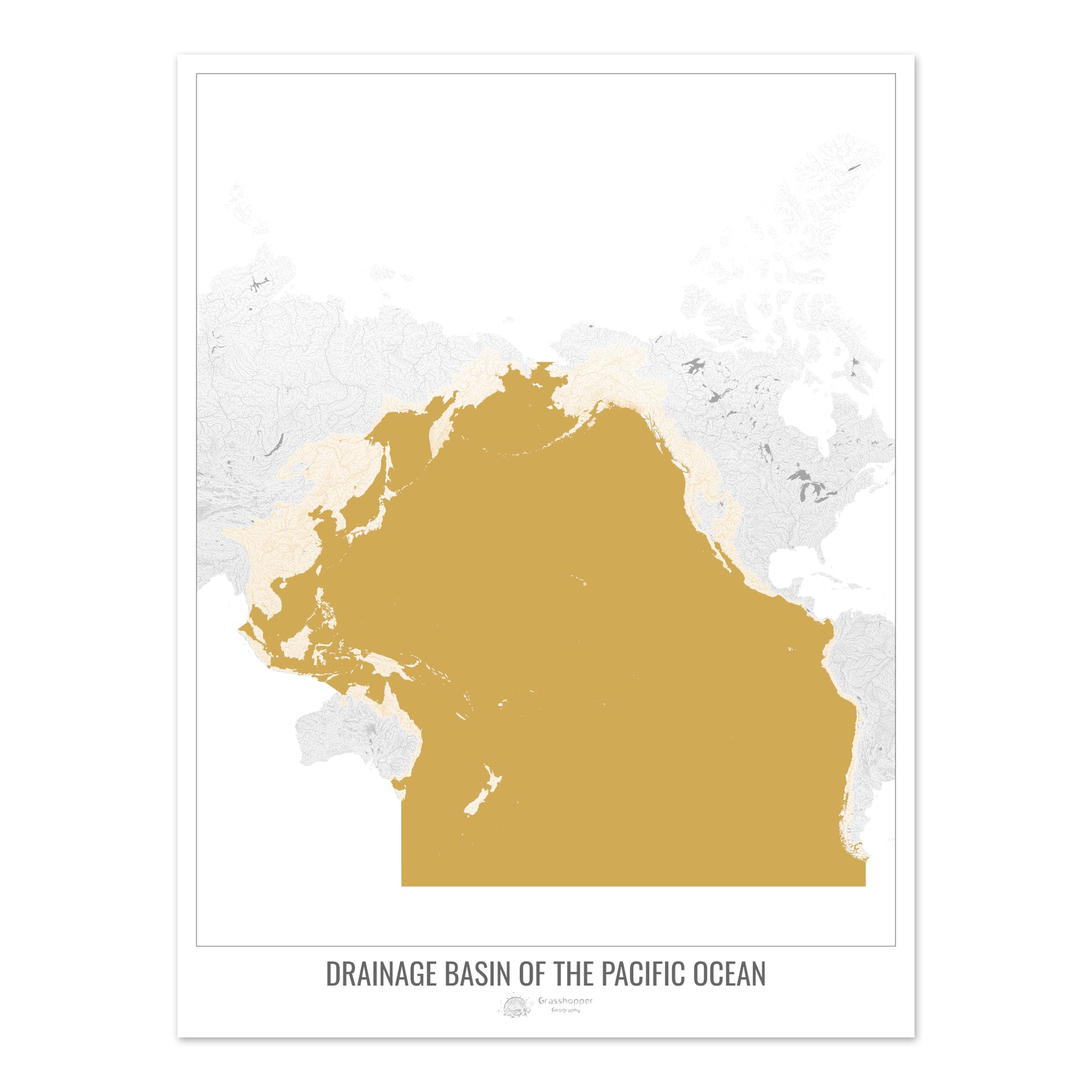Pacific Ocean Drainage Basin Map White V2 Fine Art Print