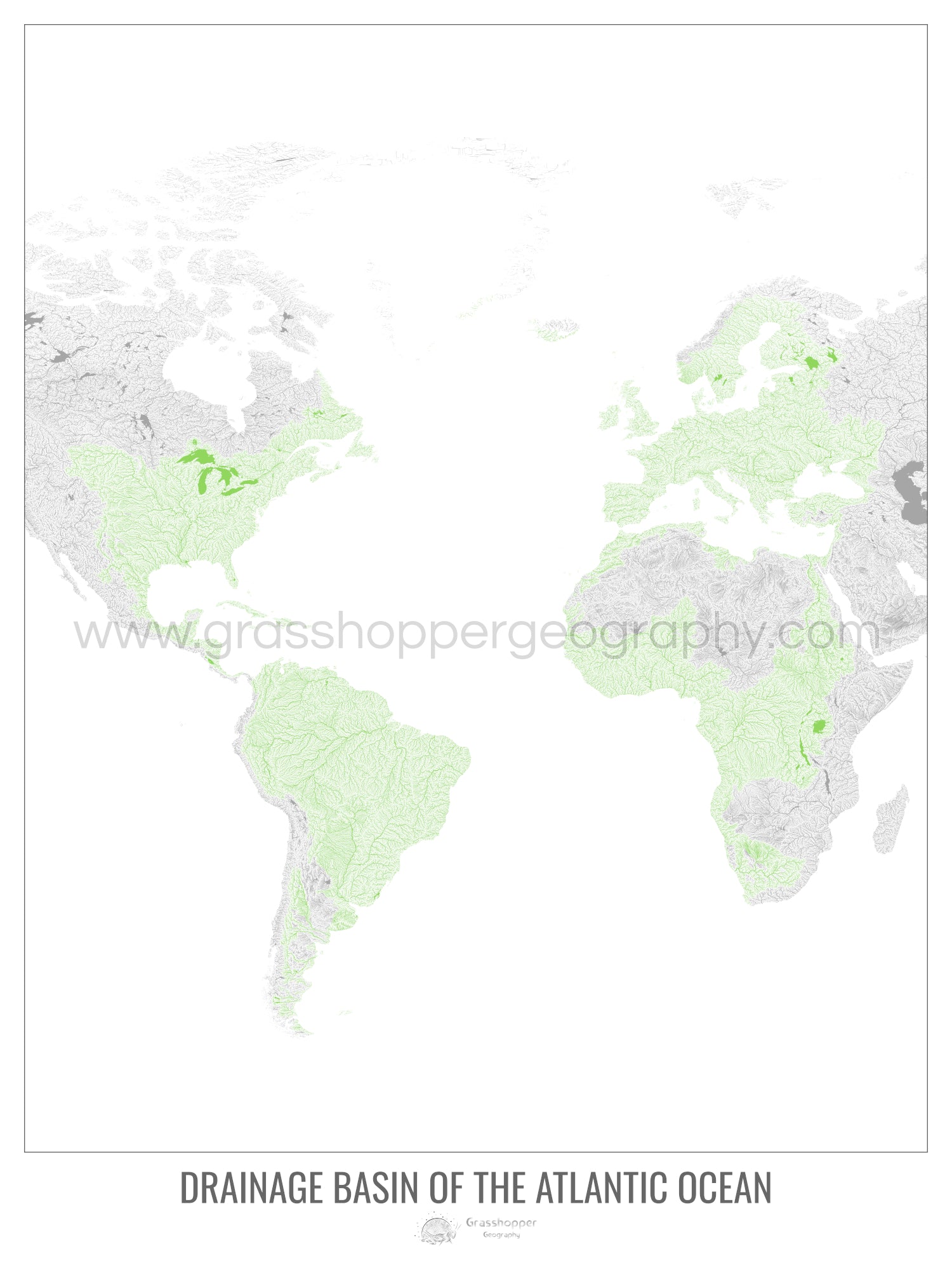 Atlantic Ocean Drainage Basin Map White V1 Photo Art Print