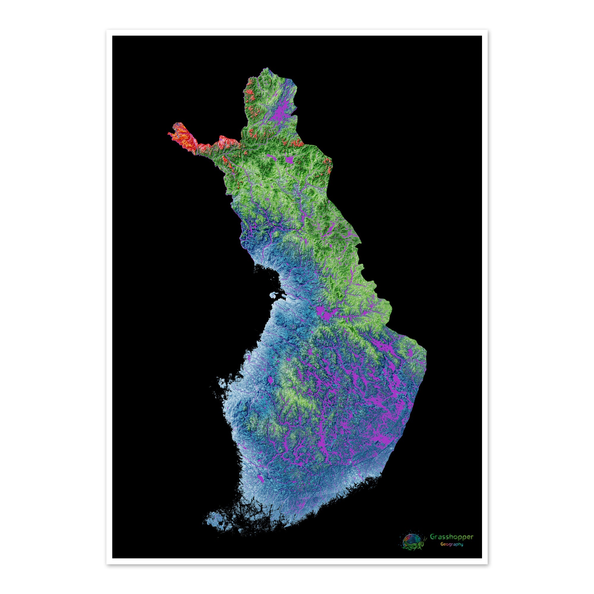 Finland - Elevation map, black - Fine Art Print – Grasshopper Geography