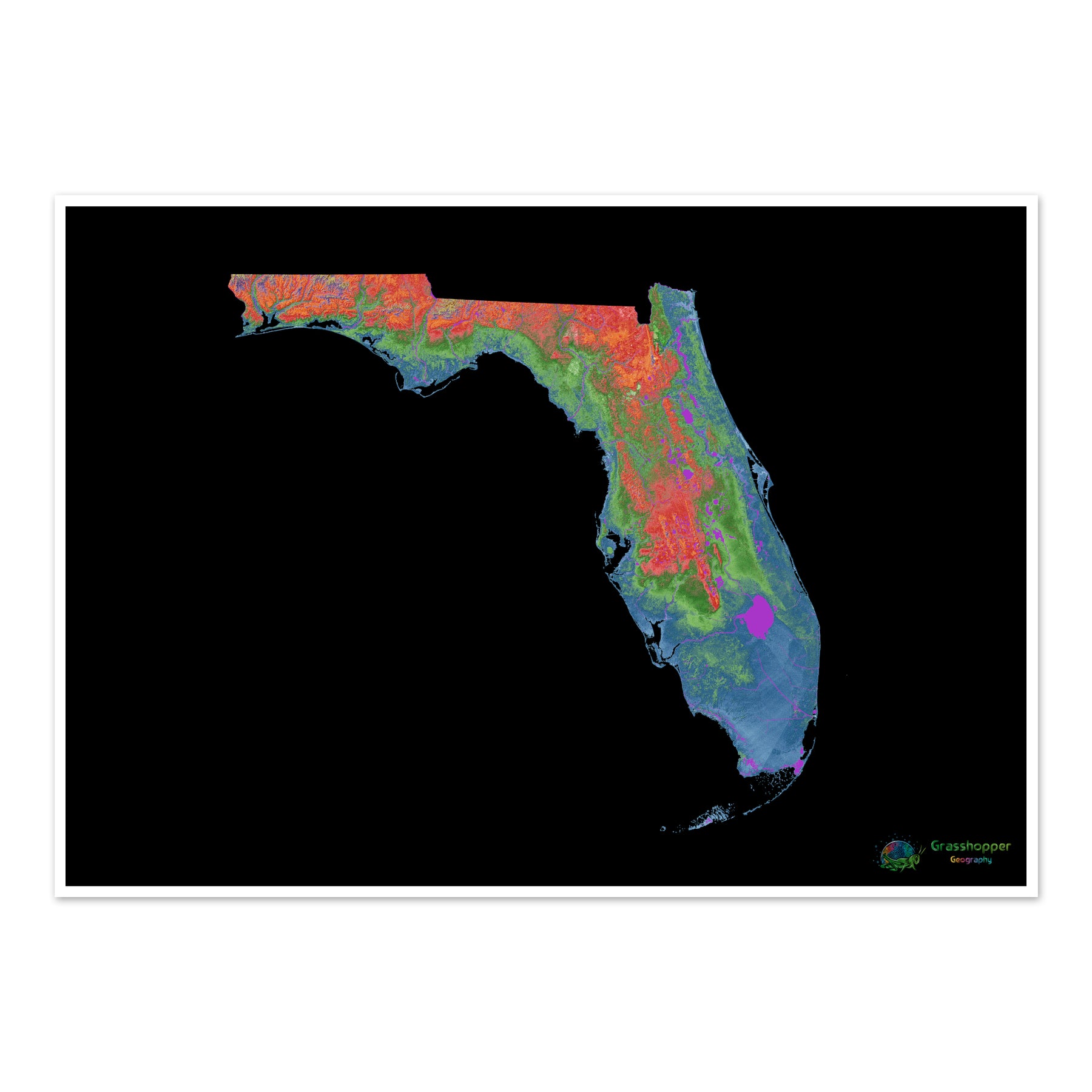 Florida - Elevation map, black - Fine Art Print – Grasshopper Geography