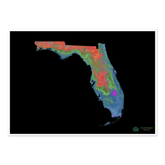 Florida - Elevation map, black - Fine Art Print – Grasshopper Geography