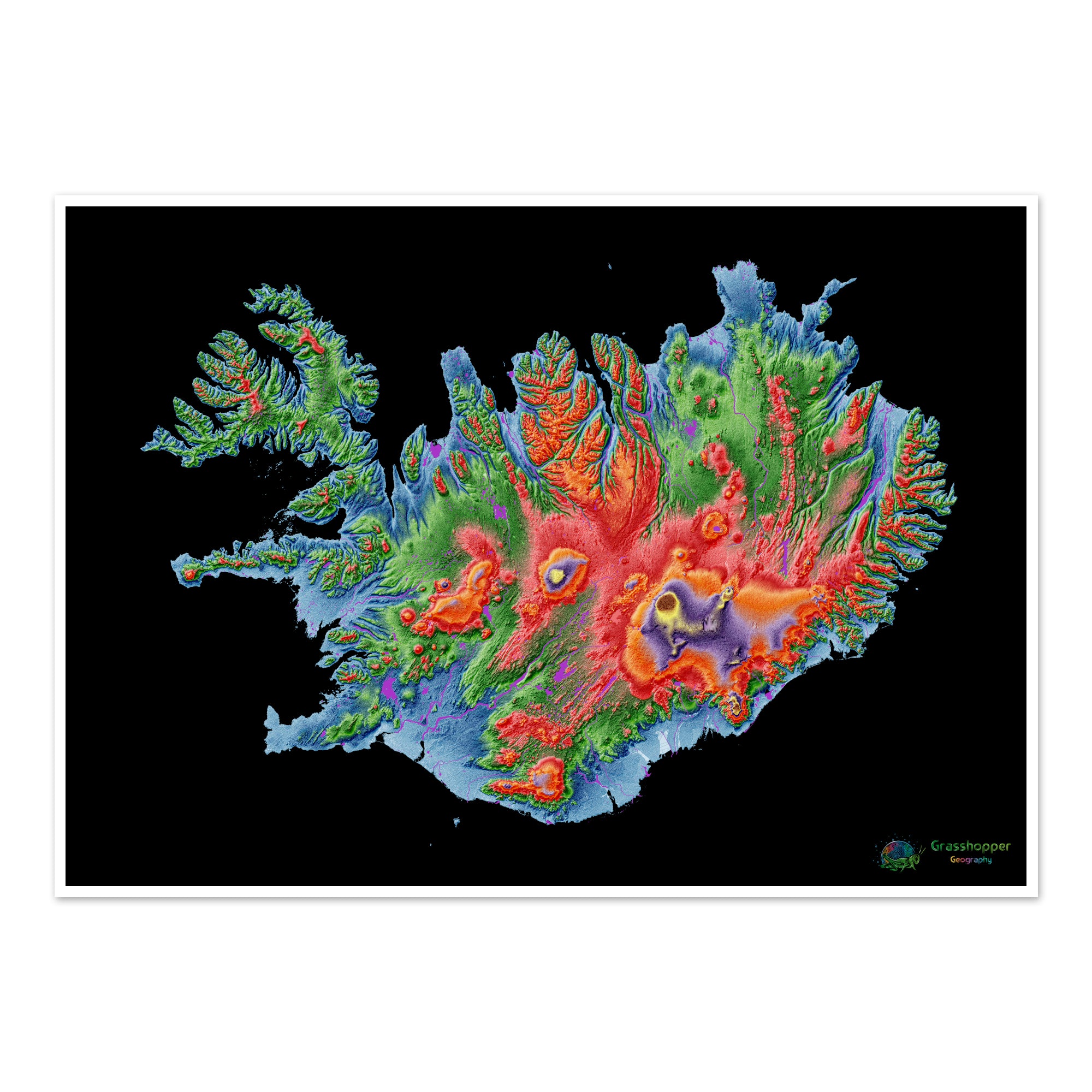 Iceland - Elevation map, black - Fine Art Print – Grasshopper Geography