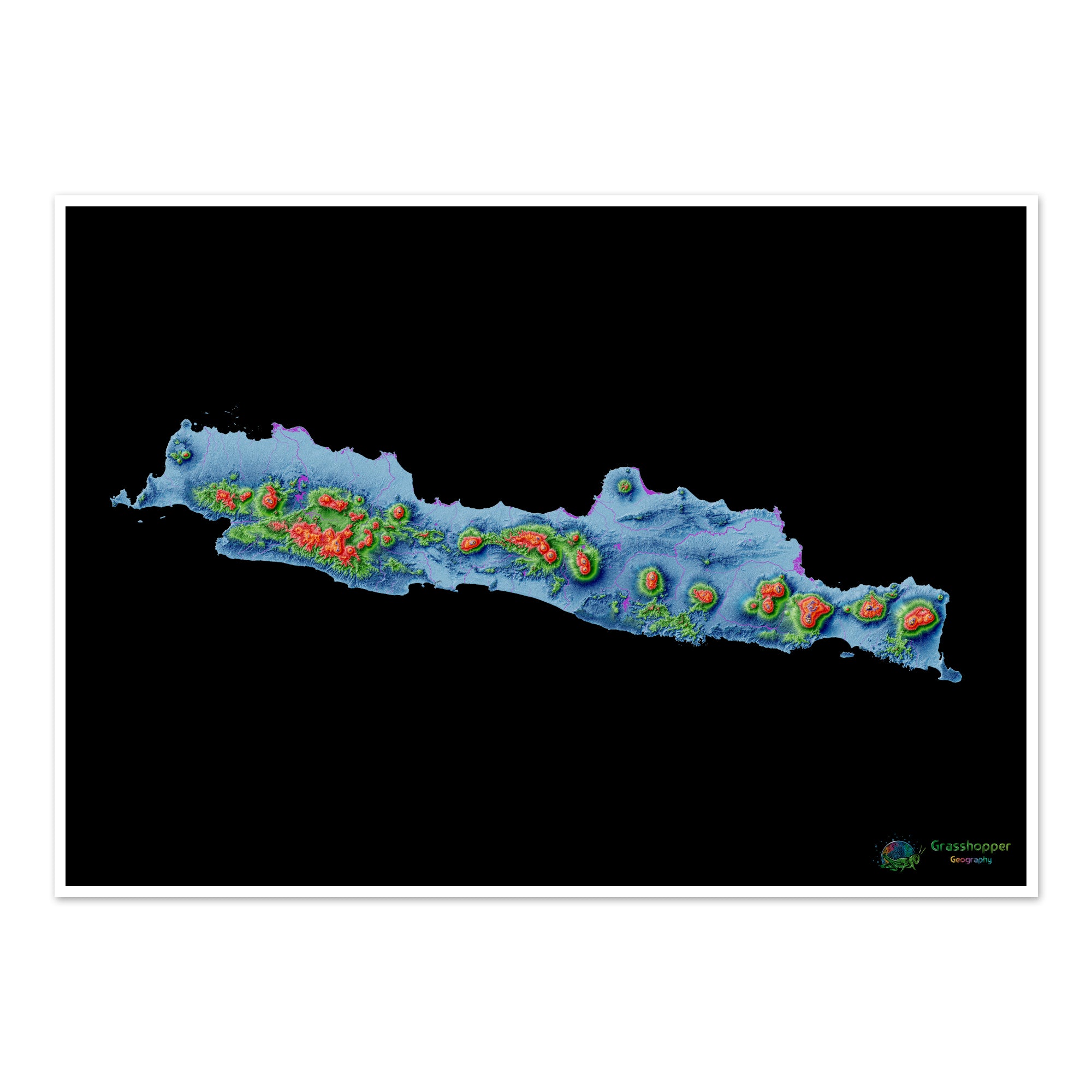 Java - Elevation map, black - Fine Art Print – Grasshopper Geography