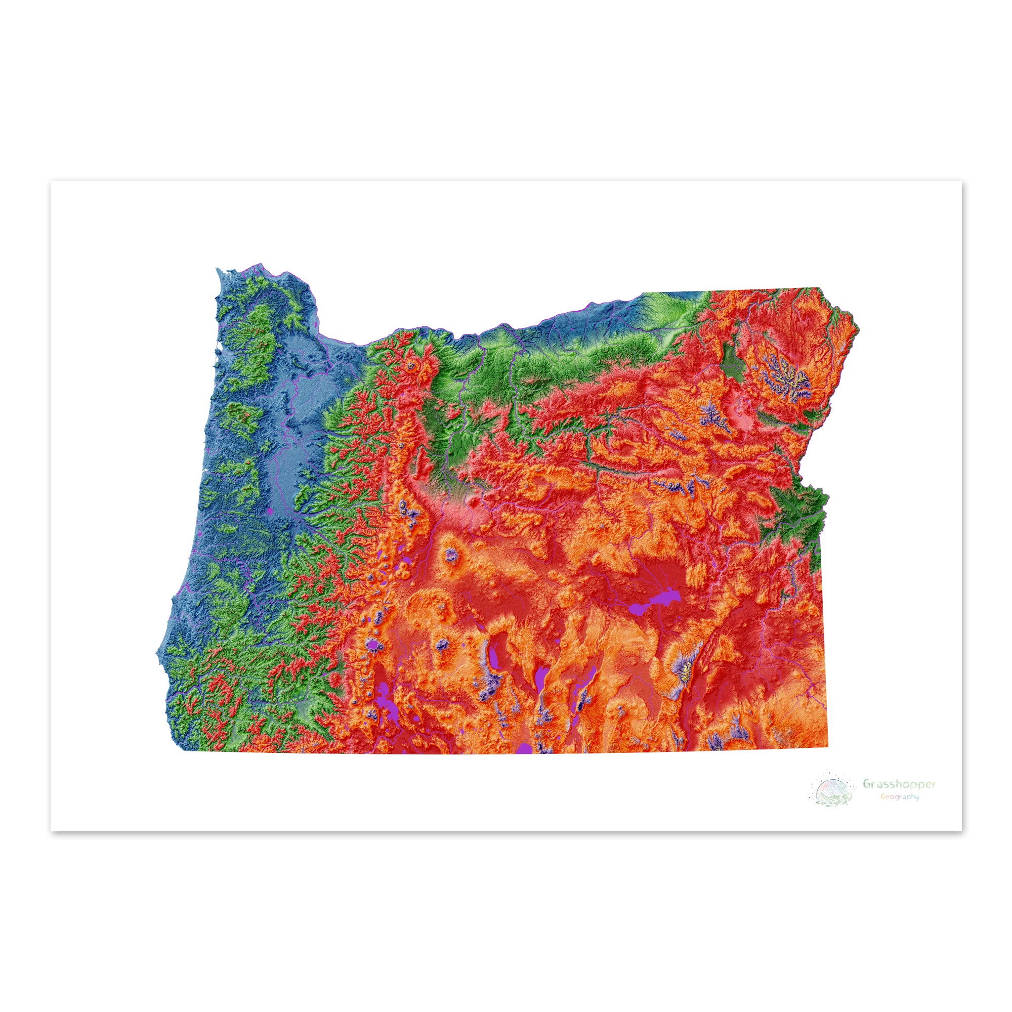 Oregon - Elevation map, white - Fine Art Print – Grasshopper Geography