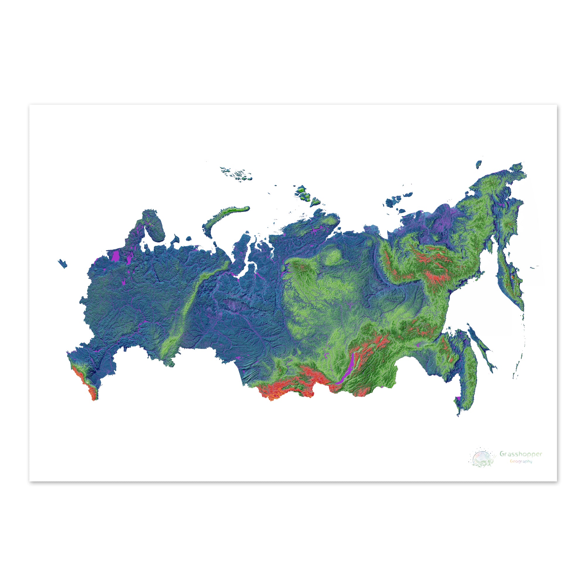 Russia - Elevation map, white - Fine Art Print – Grasshopper Geography