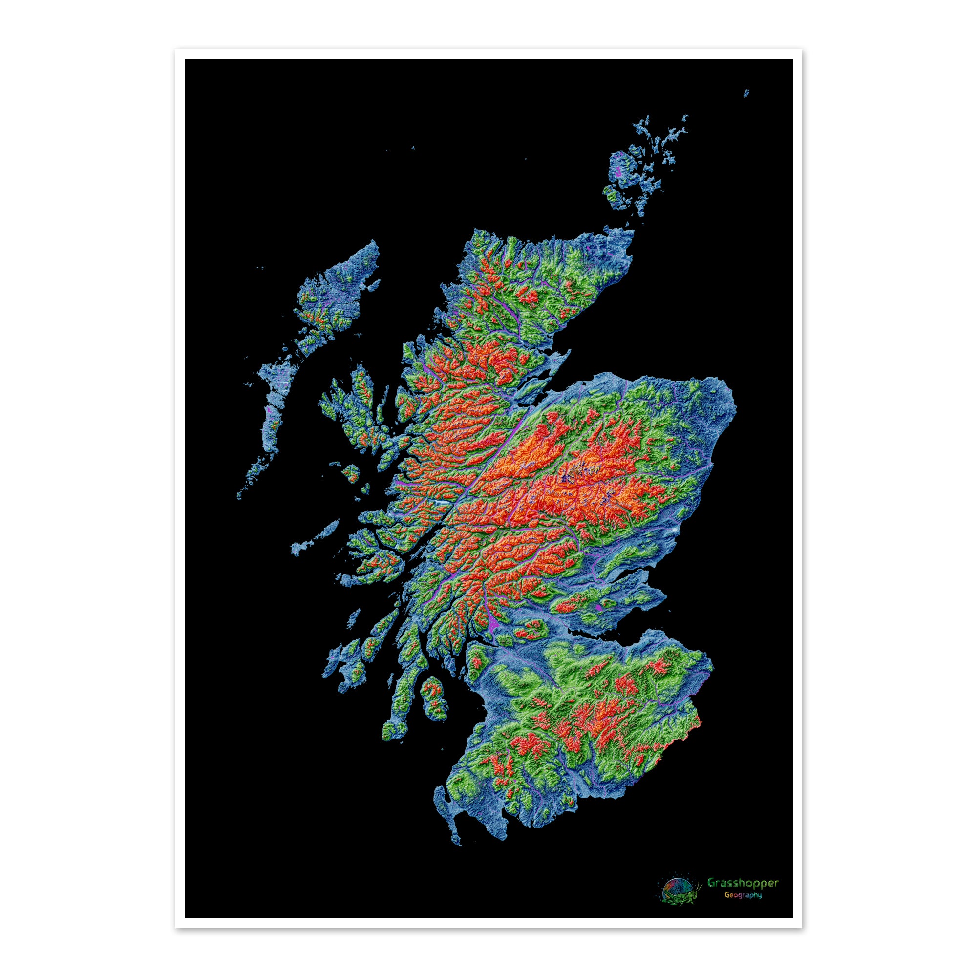 Scotland - Elevation map, black - Fine Art Print – Grasshopper Geography