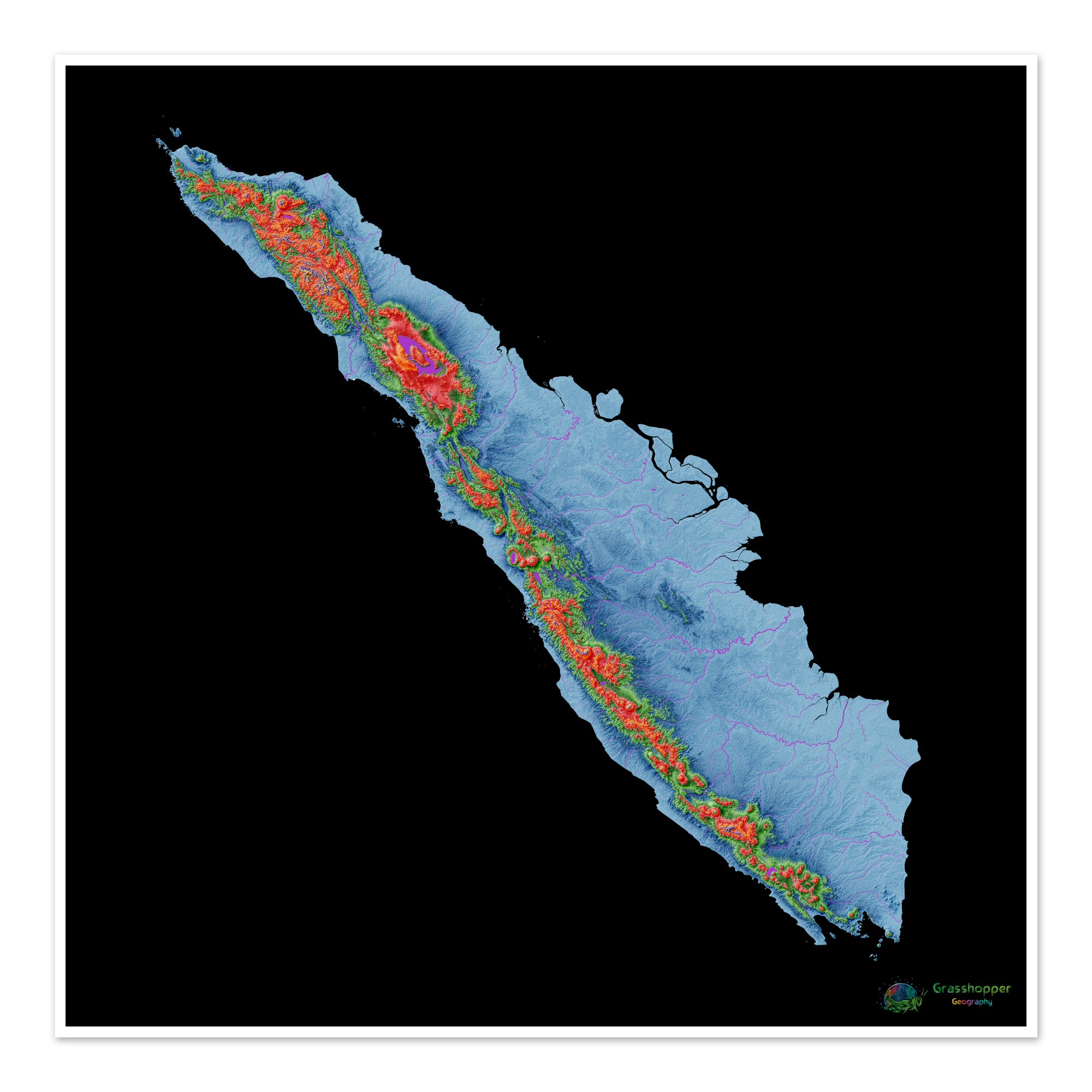 Sumatra - Elevation map, black - Fine Art Print – Grasshopper Geography